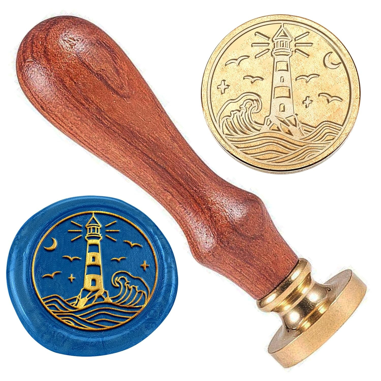 Lighthouse Sea Wave Brass Wax Sealing Stamp with Wooden Handle - Retro ...