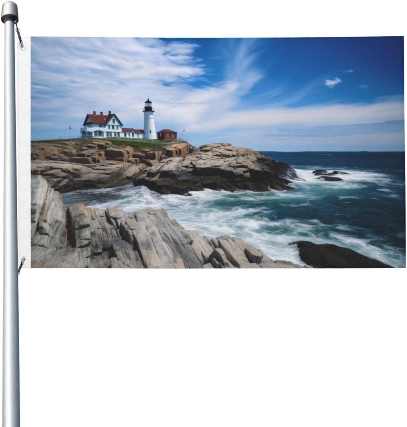 Lighthouse Seaside Sky Double-Sided Flag, Polyester Greeting Banners ...