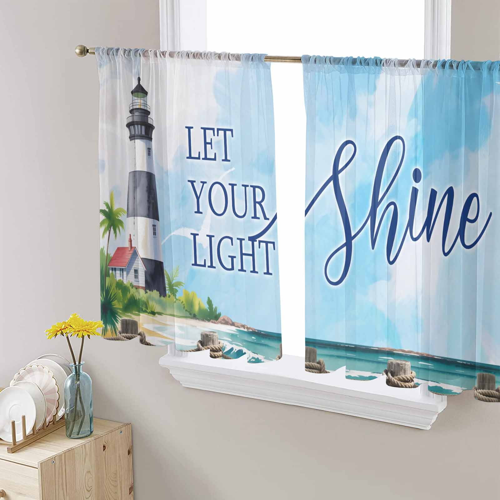 Lighthouse Sheer Curtains 54 Inches Length 2 Panels Set, Window Sheer ...
