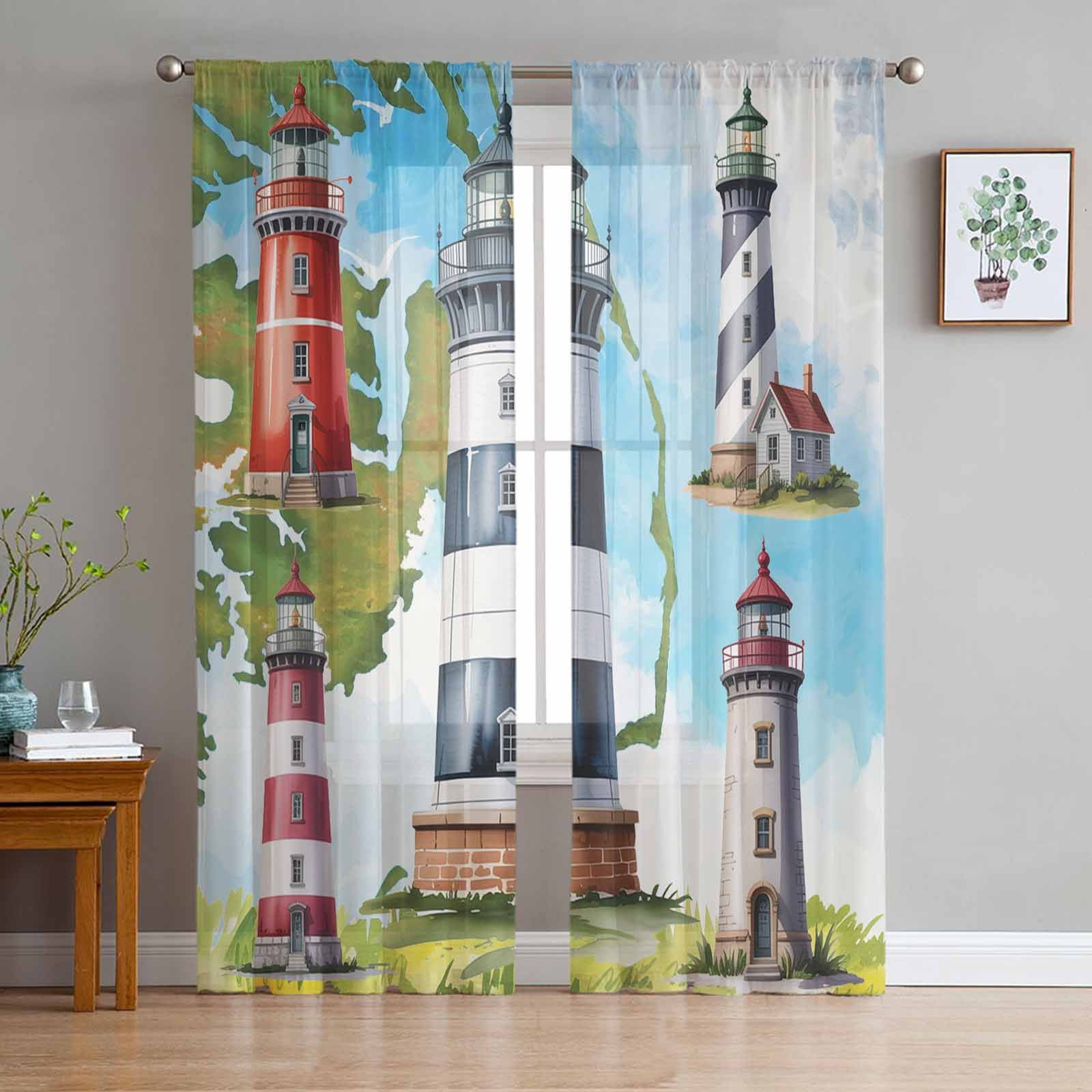 Lighthouse Sheer Curtains 96 Inches Long 2 Panels Set, Window Sheer ...