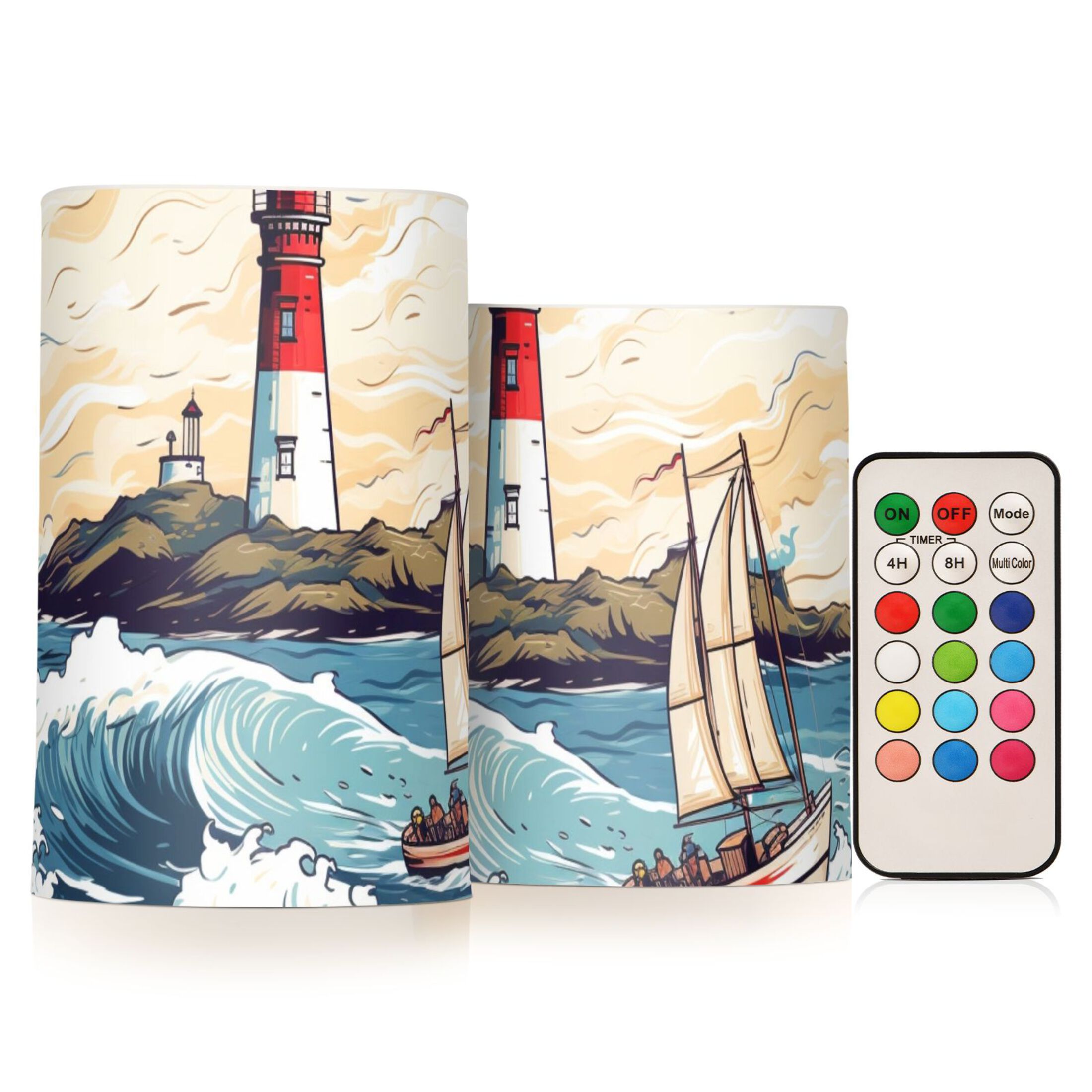 Lighthouse Ship Sea Flameless Candles with Remote Timer LED Battery ...