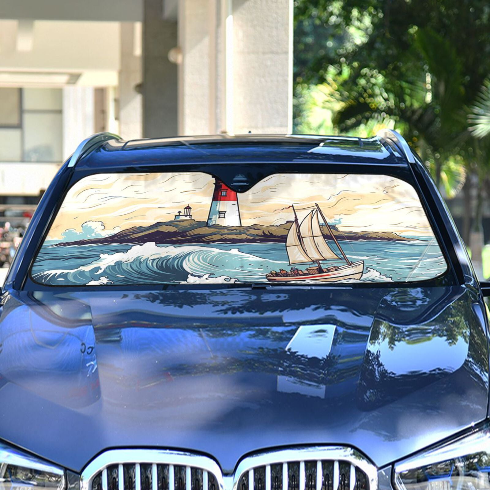 Lighthouse Ship Waves Island Automotive Front Car Windshield Sun Shade ...