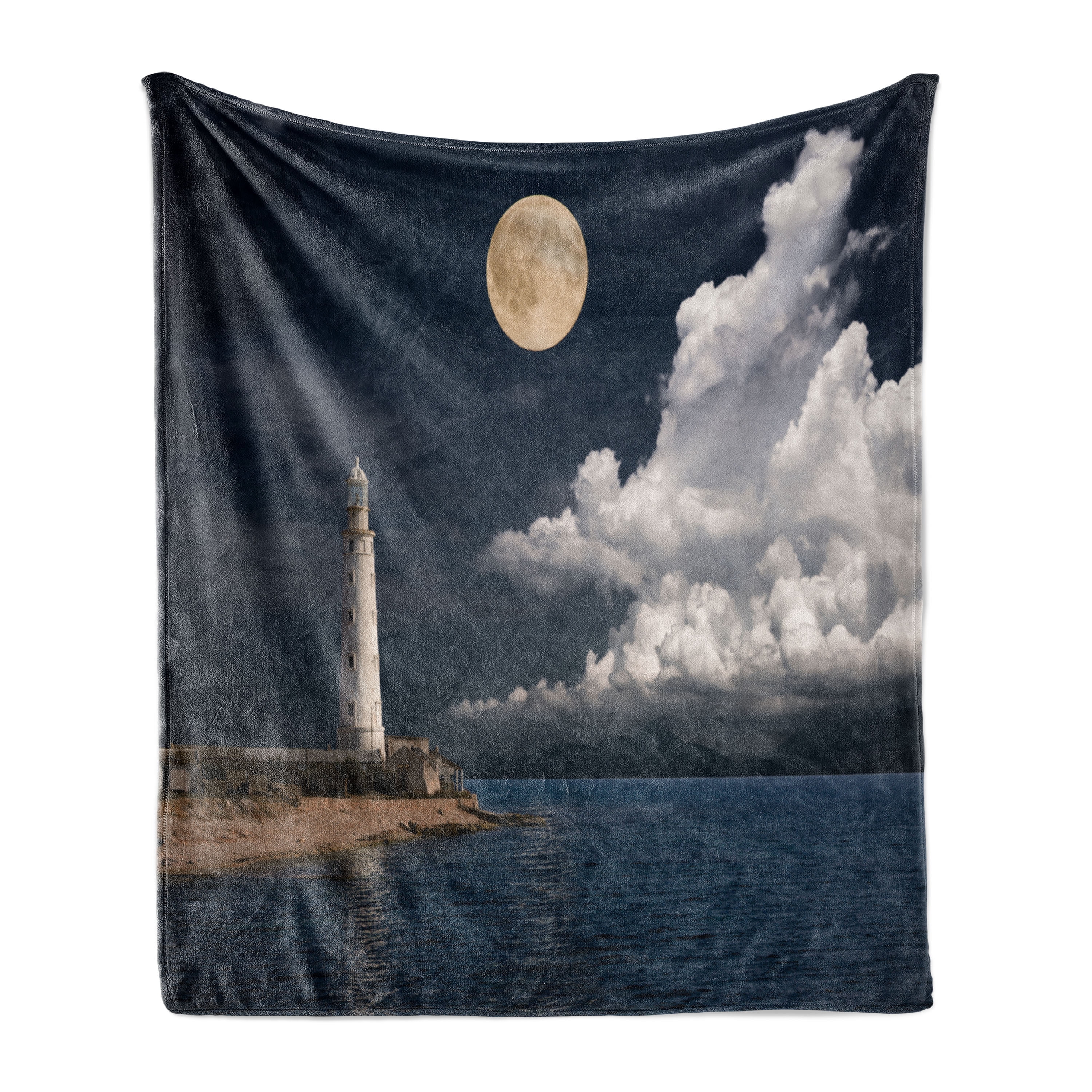 Lighthouse Soft Flannel Fleece Blanket, Lighthouse Moonlight Island ...