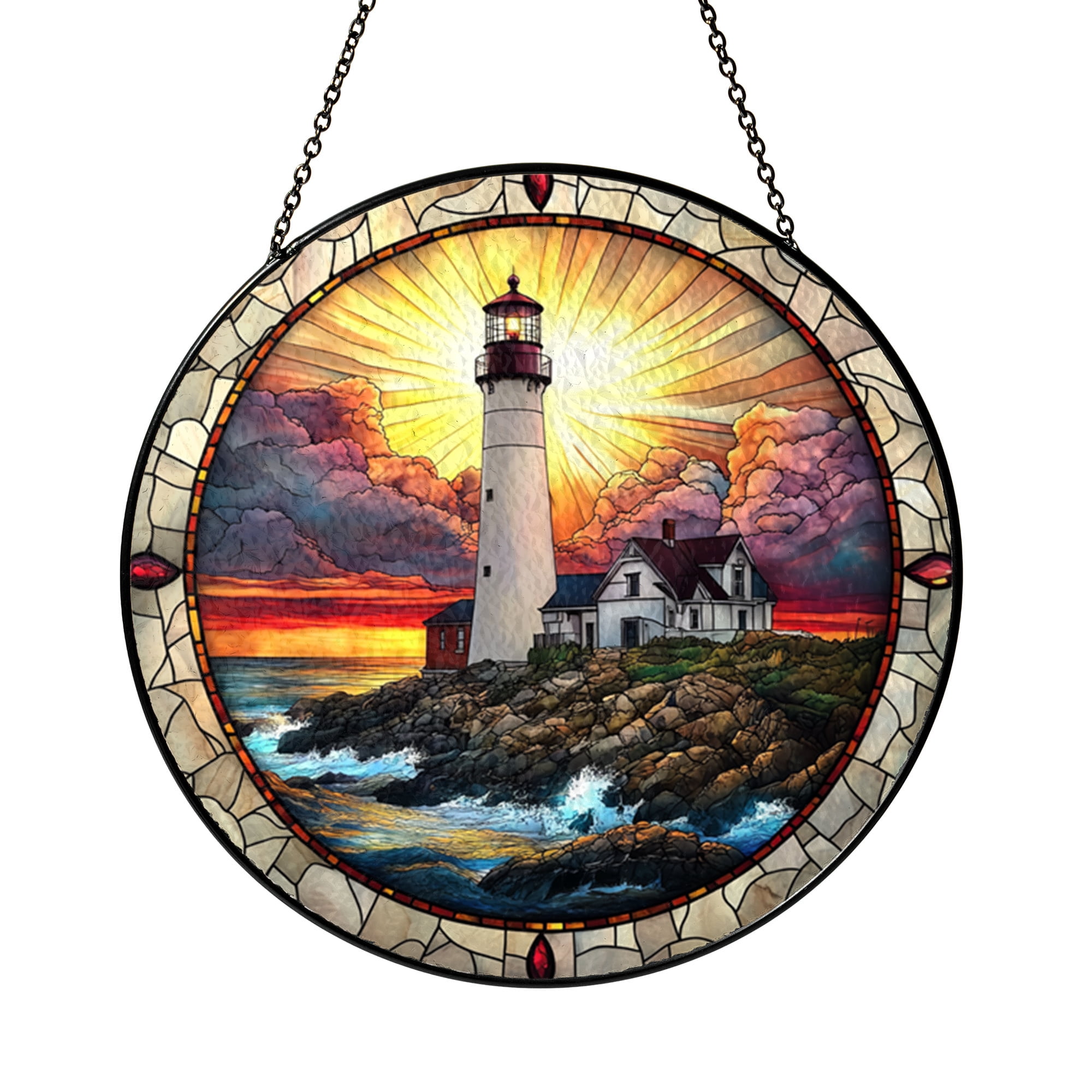 Lighthouse Stained Glass Suncatcher – Coastal Ocean Window Decor ...