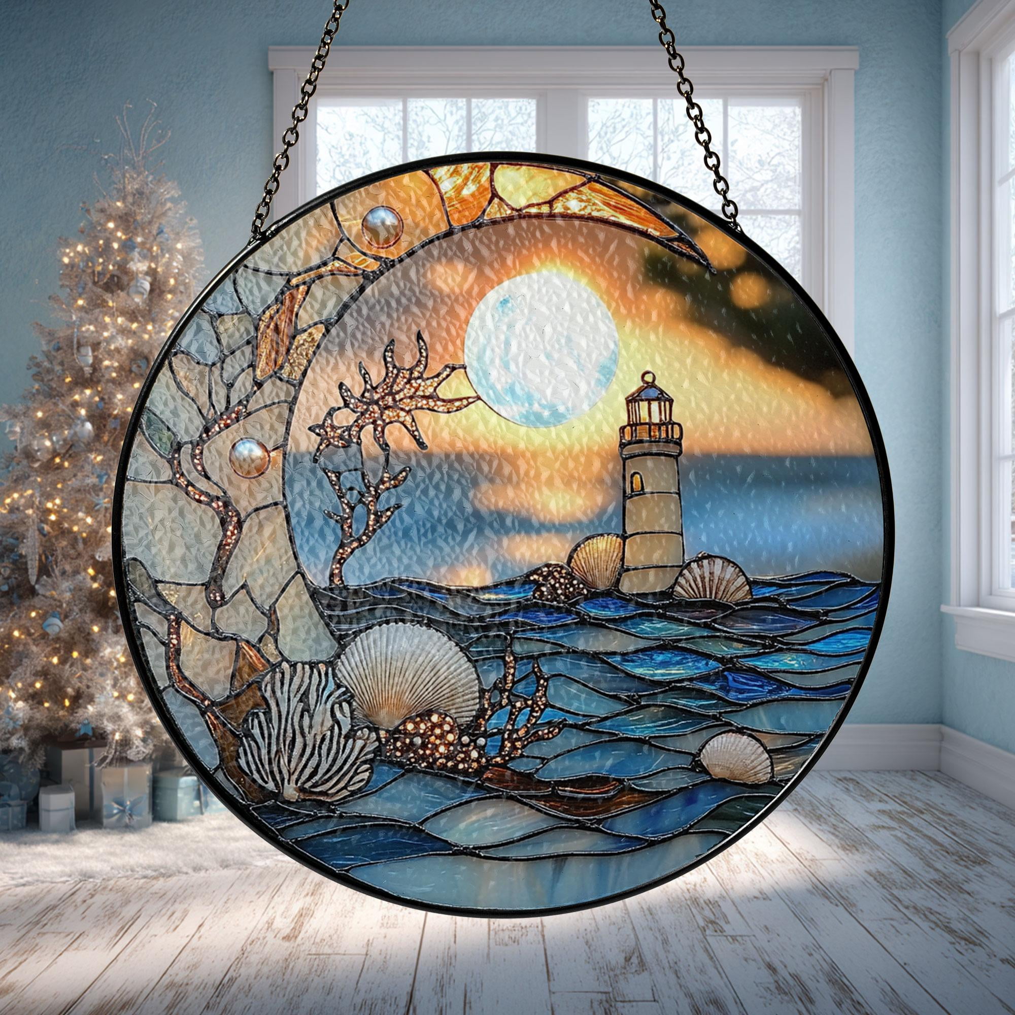 Lighthouse Stained Glass Suncatcher, Coastal Window Hanging - Walmart.com
