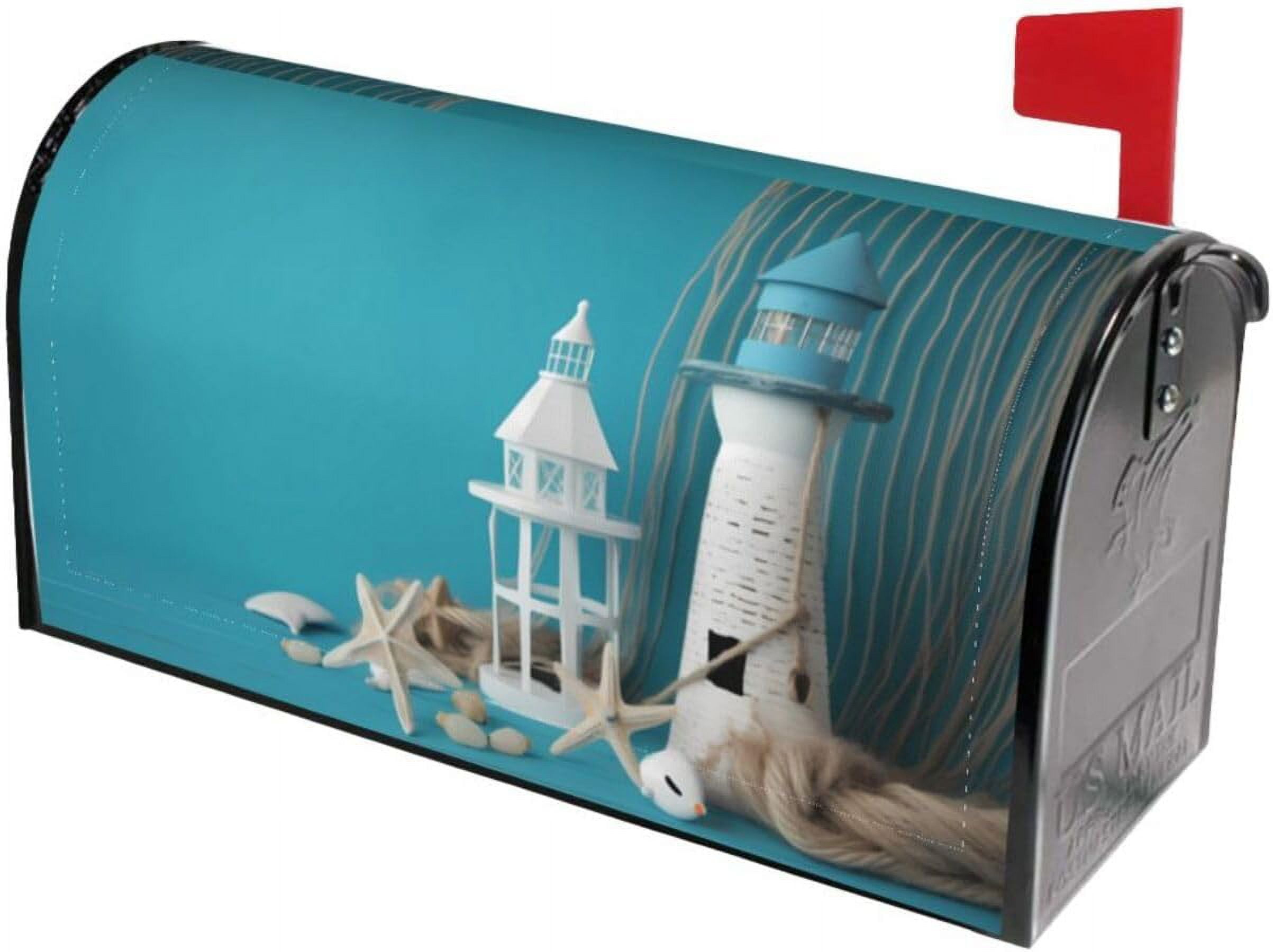 Lighthouse Starfish Mailbox Covers, Blue Magnetic Post Box Cover Wraps ...