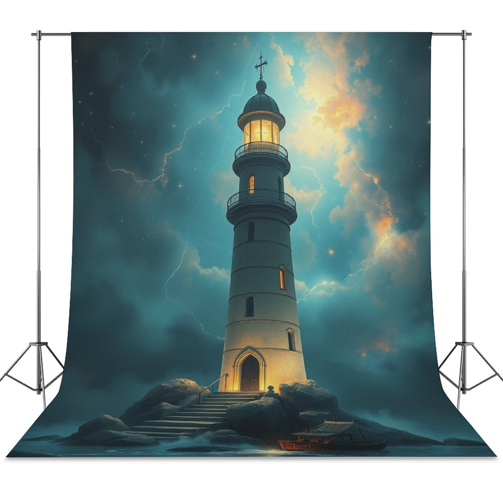 Lighthouse Stormy Night Sea Decorations BackdropPortrait Photography ...