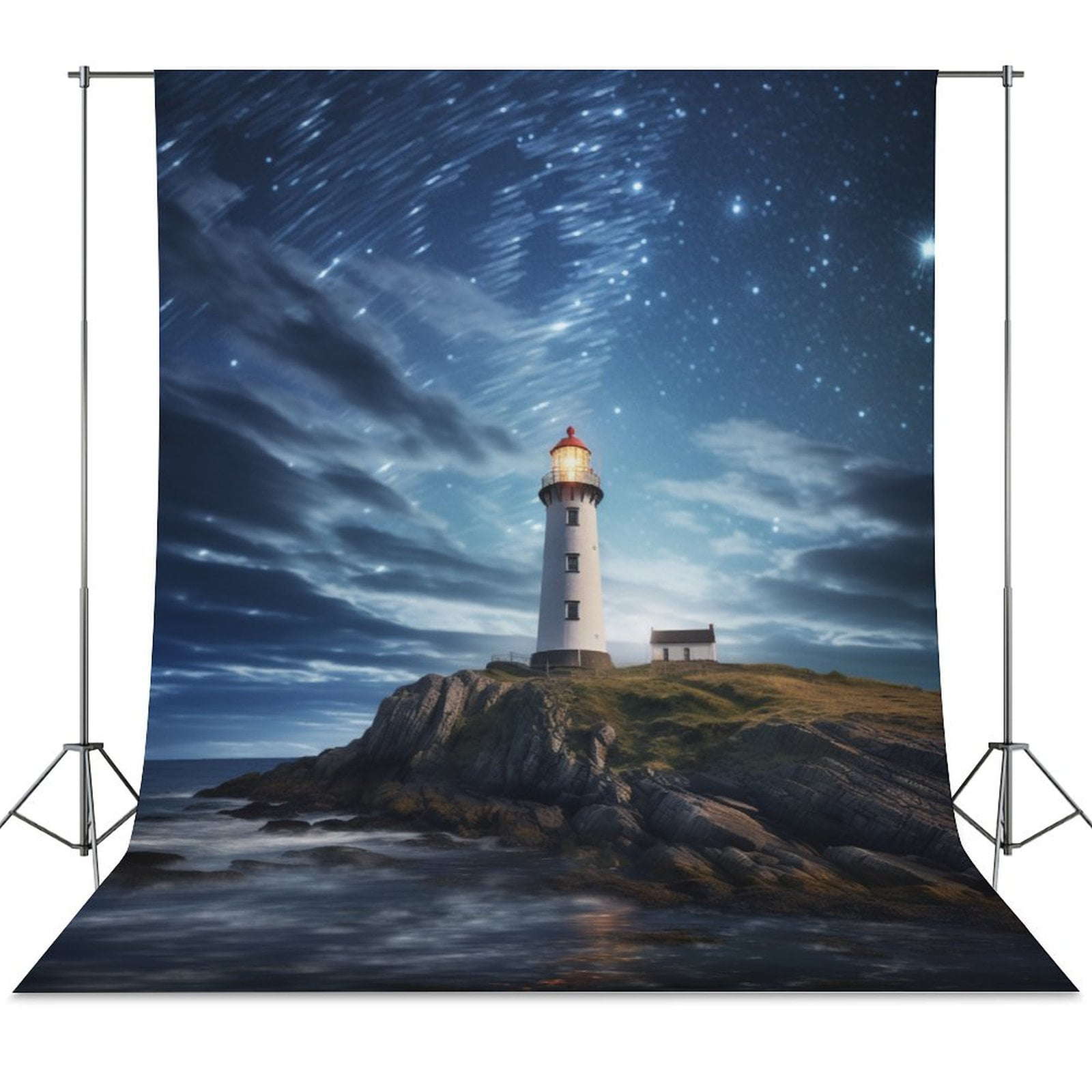 Lighthouse Sunrise Coast Scenery Pale Blue Tan Backdrop Background for ...
