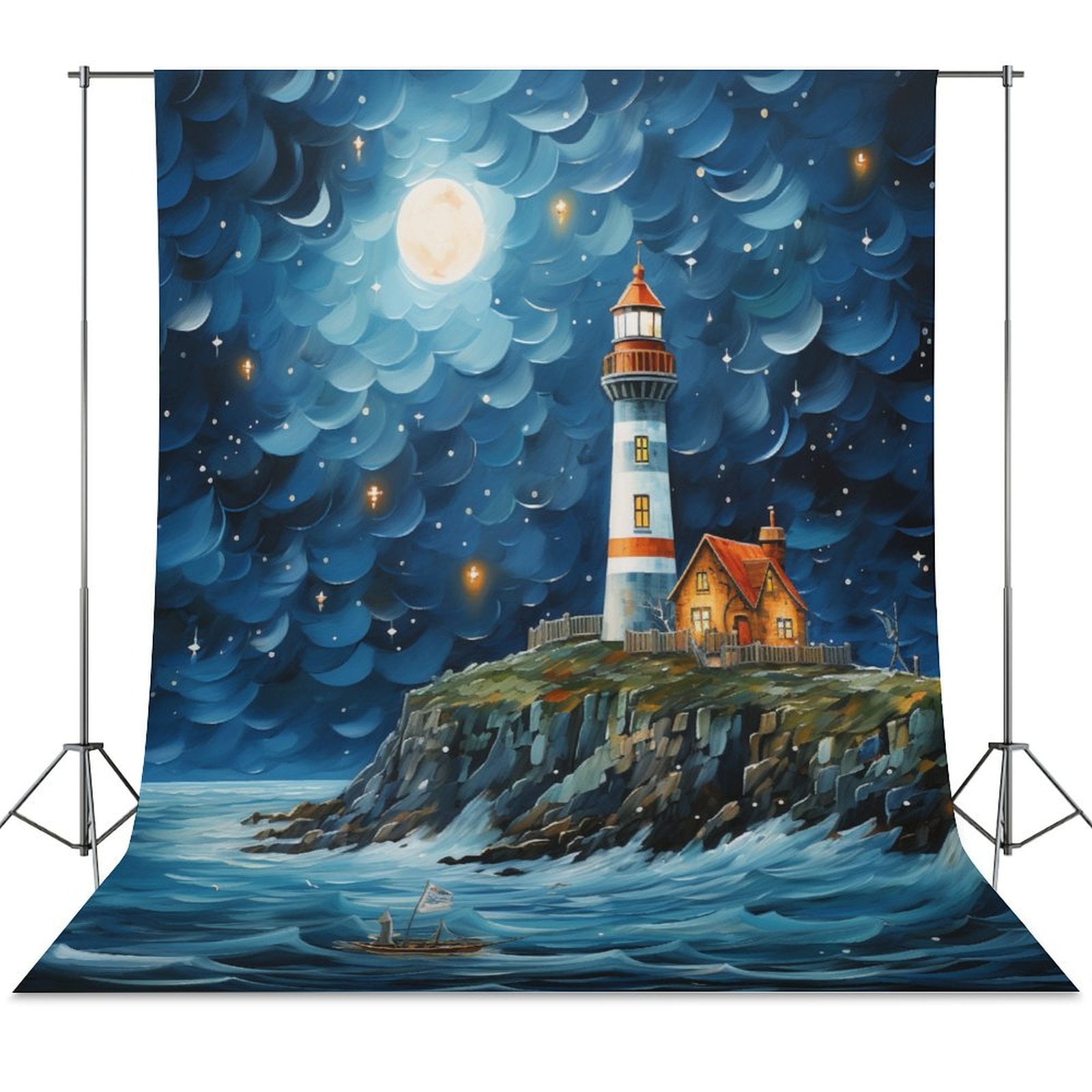 Lighthouse Sunrise Coast Scenery Pale Blue Tan Backdrop Background for ...