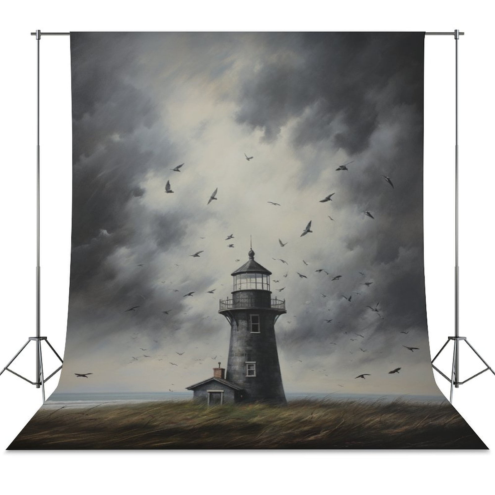 Lighthouse Sunrise Coast Scenery Pale Blue Tan Backdrop Background for ...