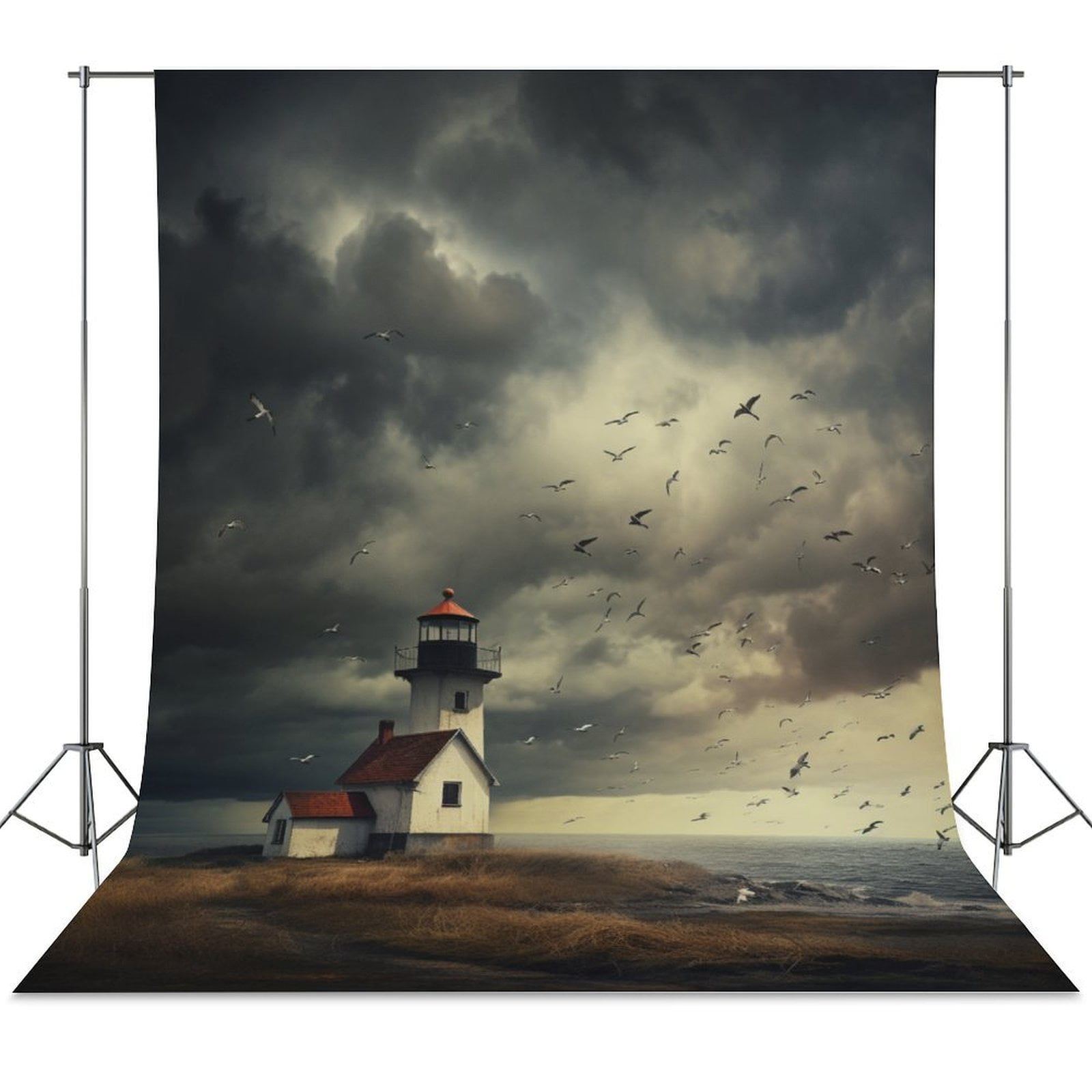 Lighthouse Sunrise Coast Scenery Pale Blue Tan Backdrop Background for ...