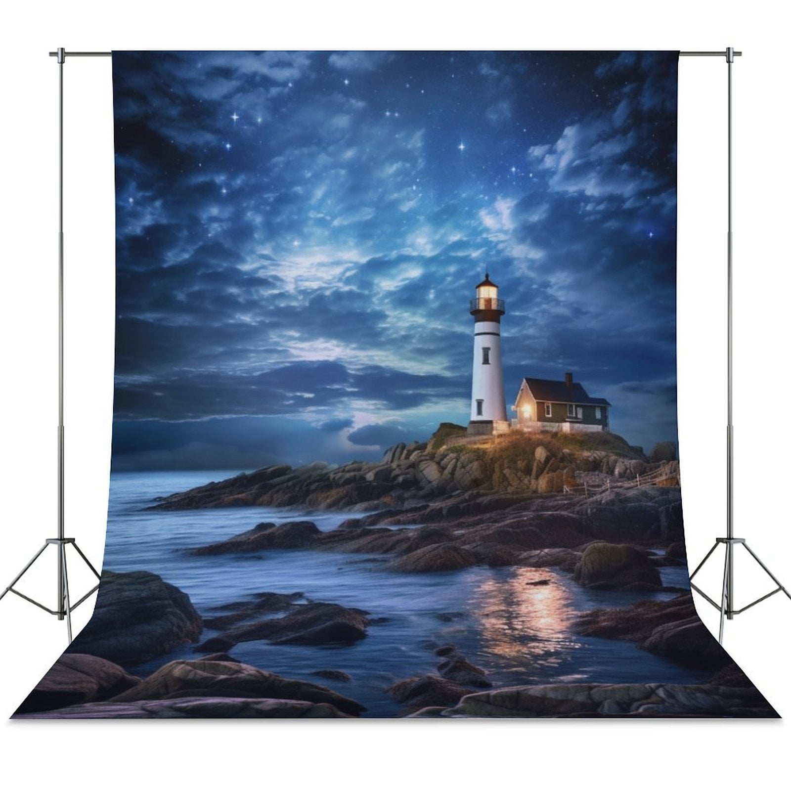 Lighthouse Sunrise Coast Scenery Pale Blue Tan Backdrop Background for ...