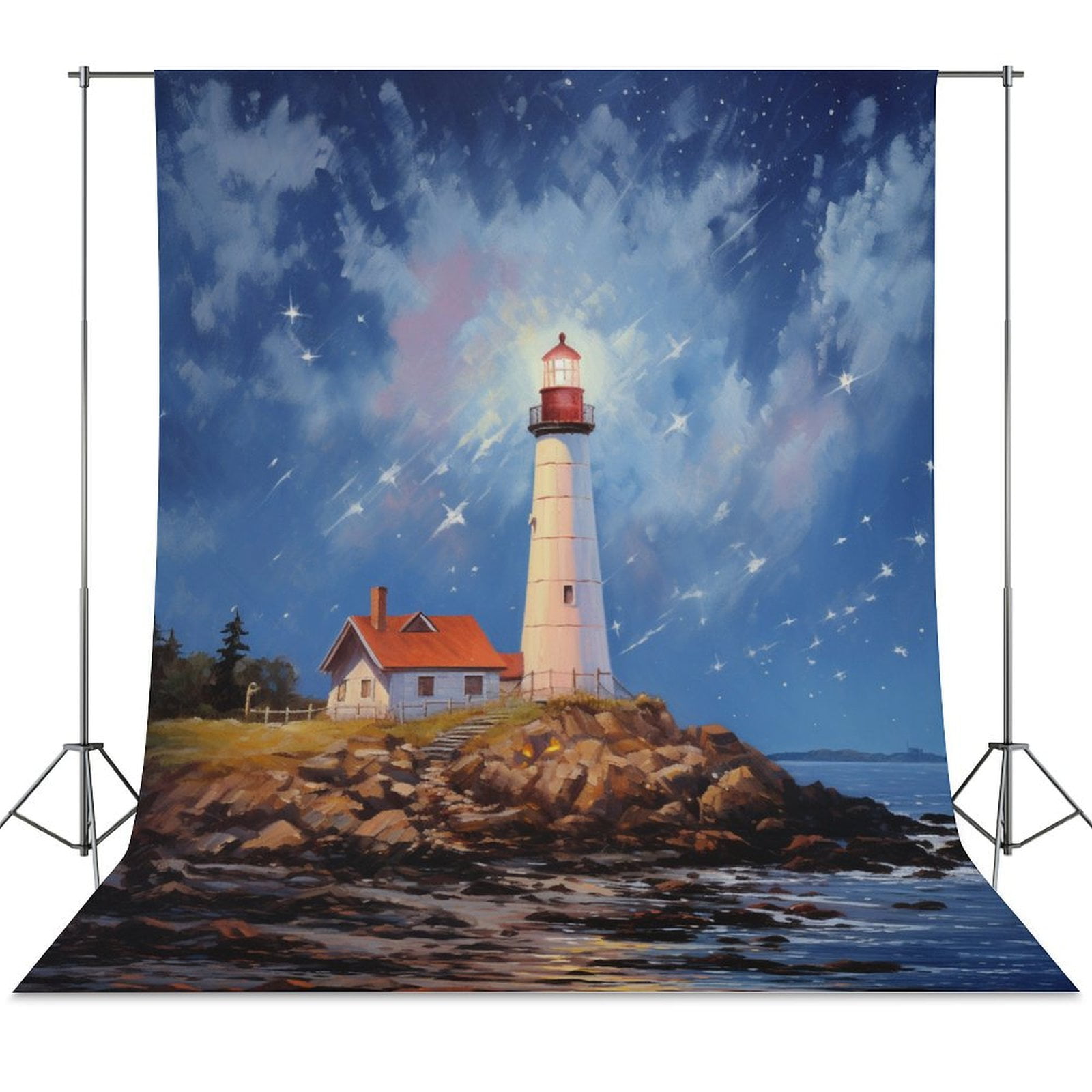 Lighthouse Sunrise Coast Scenery Pale Blue Tan Backdrop Background for ...