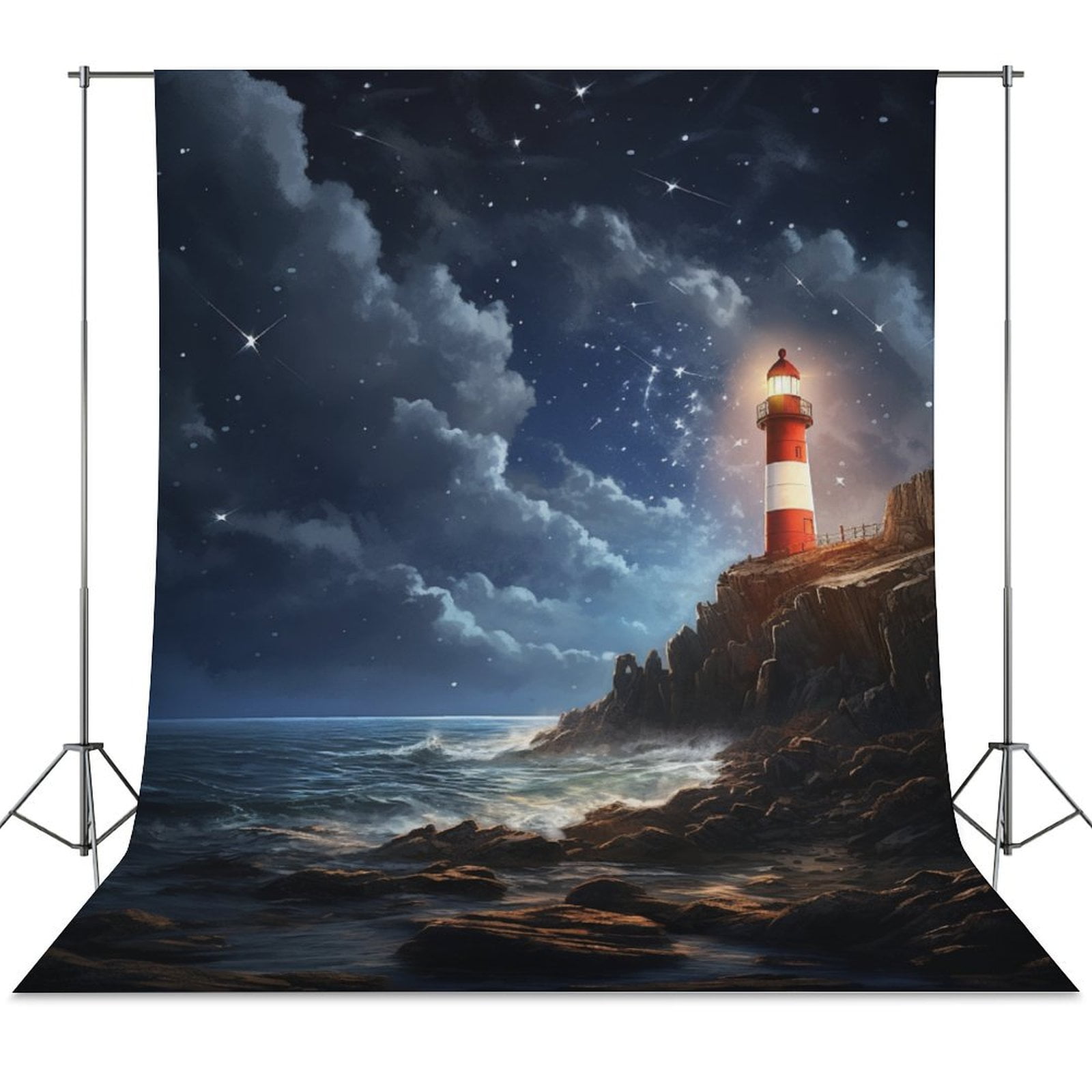 Lighthouse Sunrise Coast Scenery Pale Blue Tan Backdrop Background for ...