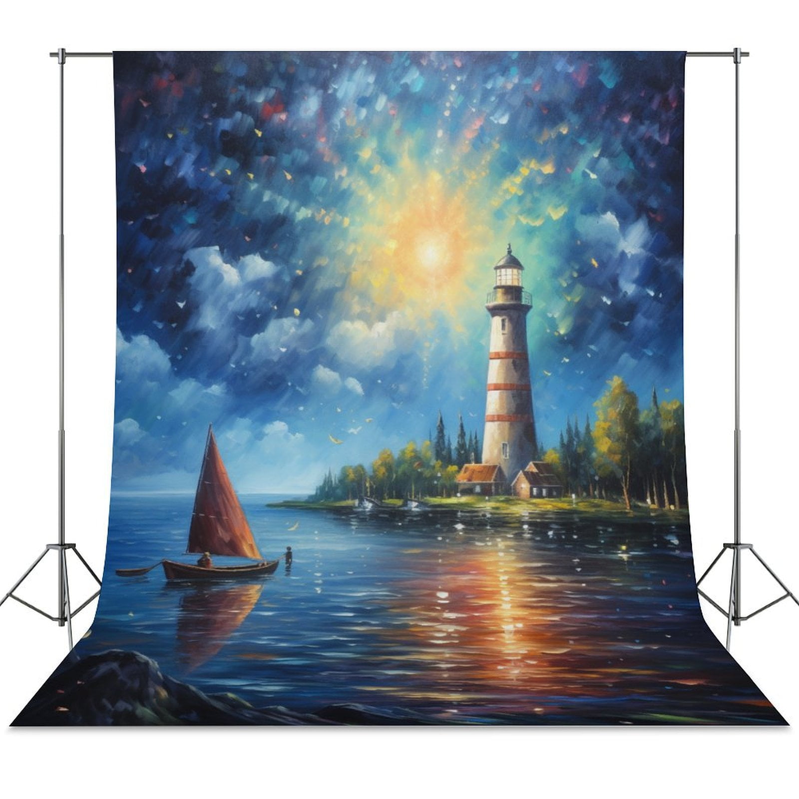 Lighthouse Sunrise Coast Scenery Pale Blue Tan Backdrops for ...