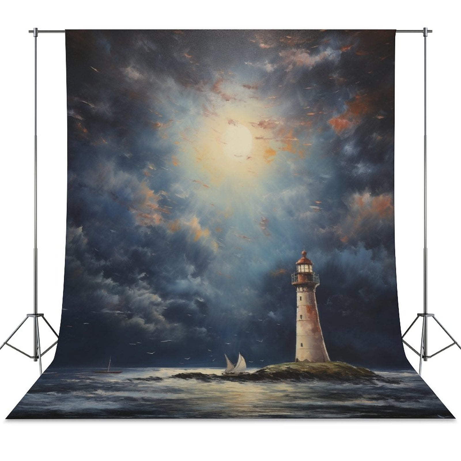 Lighthouse Sunrise Coast Scenery Pale Blue Tan Backdrops for ...