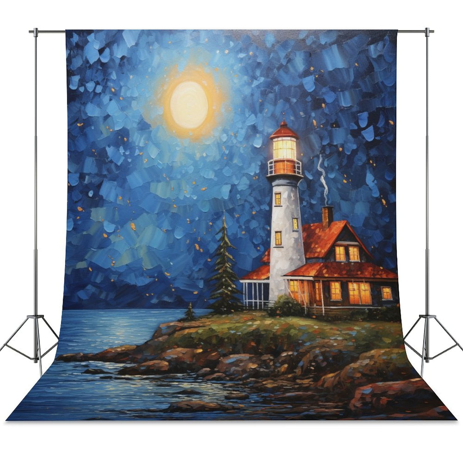 Lighthouse Sunrise Coast Scenery Pale Blue Tan Backdrops for ...