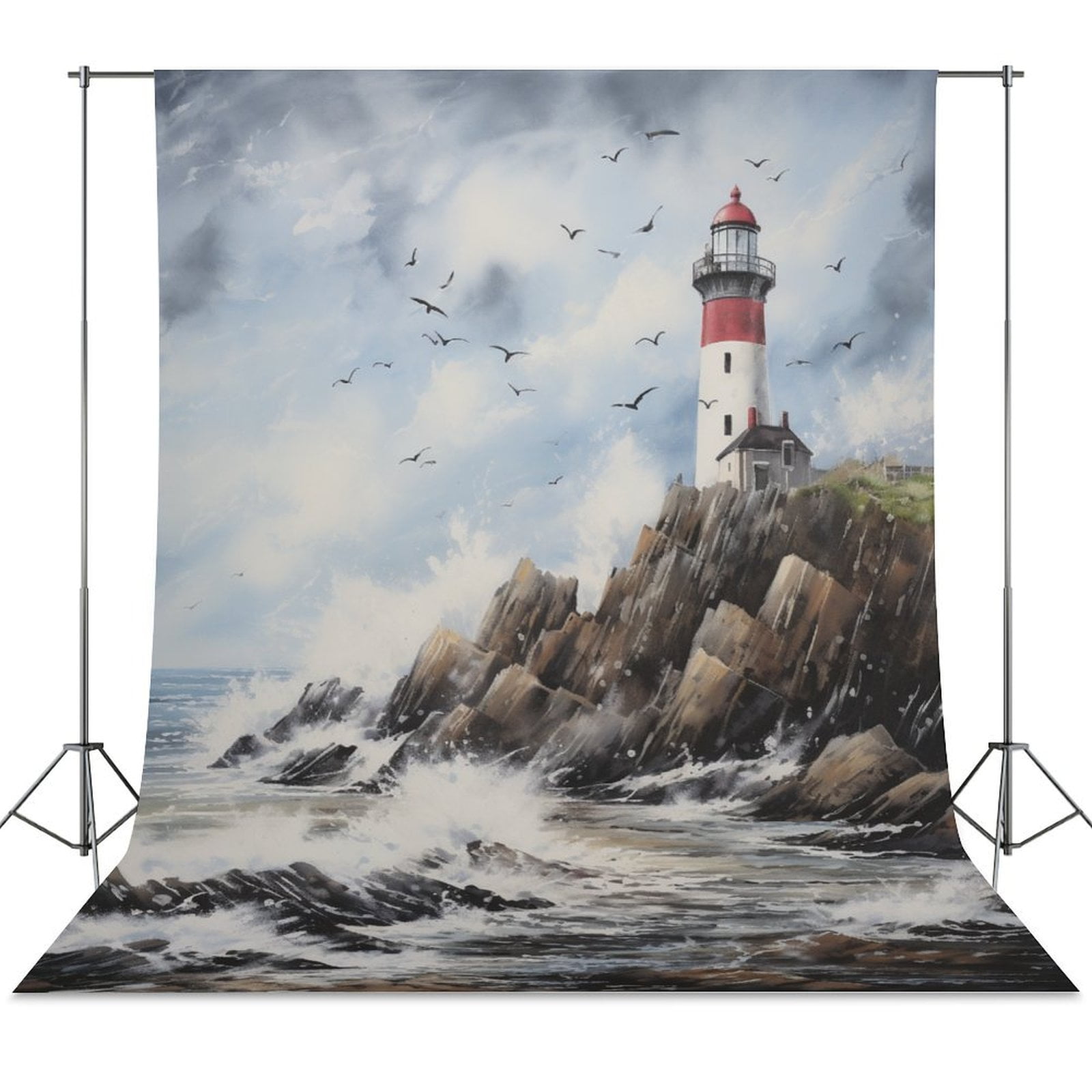 Lighthouse Sunrise Coast Scenery Pale Blue Tan Backdrops for ...