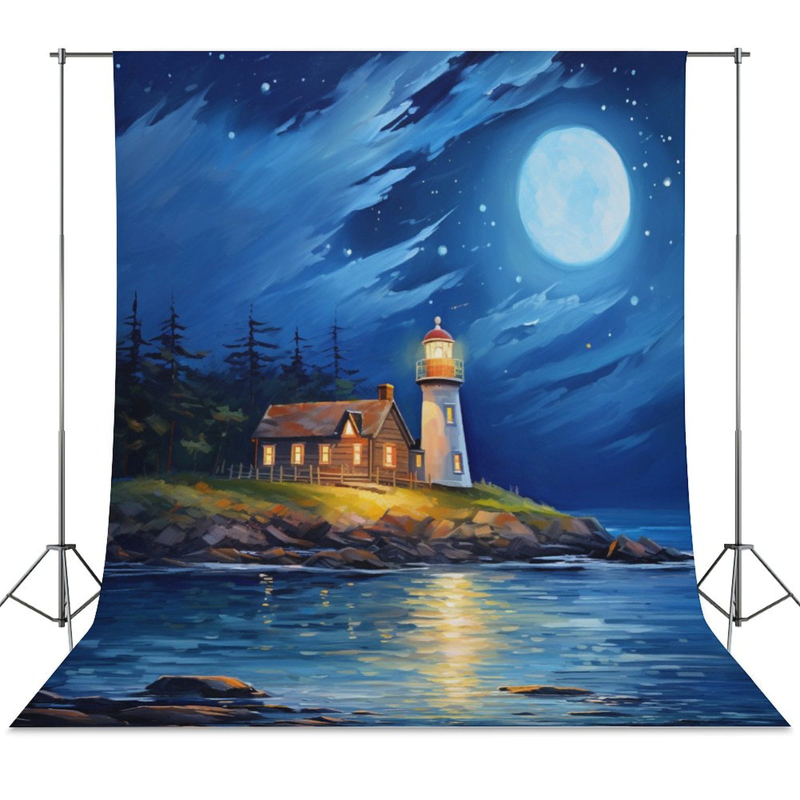Lighthouse Sunrise Coast Scenery Pale Blue Tan Backdrops for ...