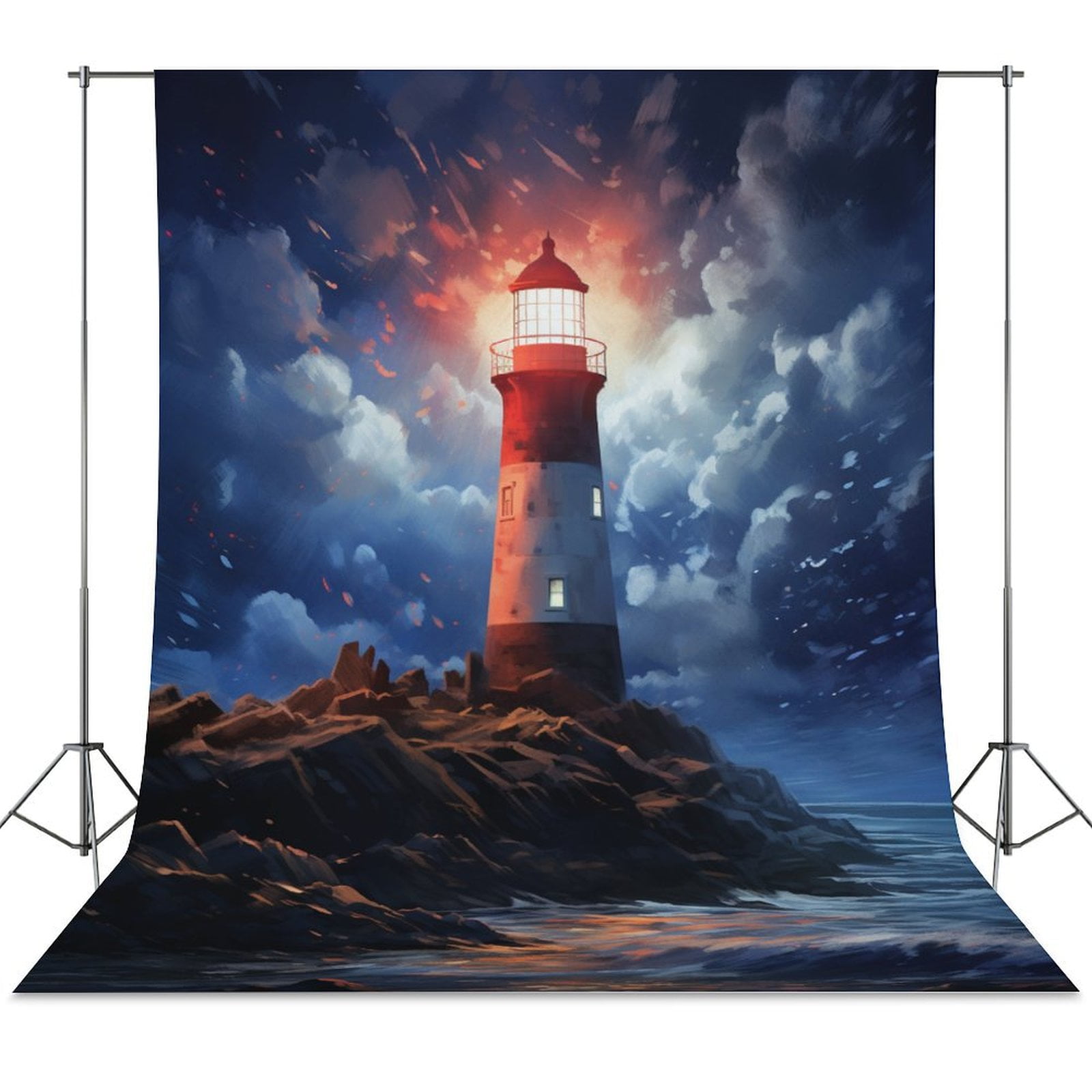 Lighthouse Sunrise Coast Scenery Pale Blue Tan Backdrops for ...