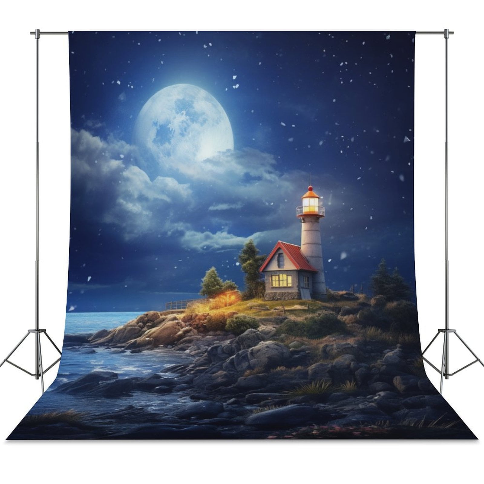 Lighthouse Sunrise Coast Scenery Pale Blue Tan Backdrops for ...