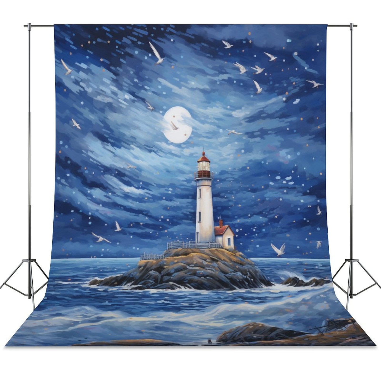 Lighthouse Sunrise Coast Scenery Pale Blue Tan Backdrops for ...