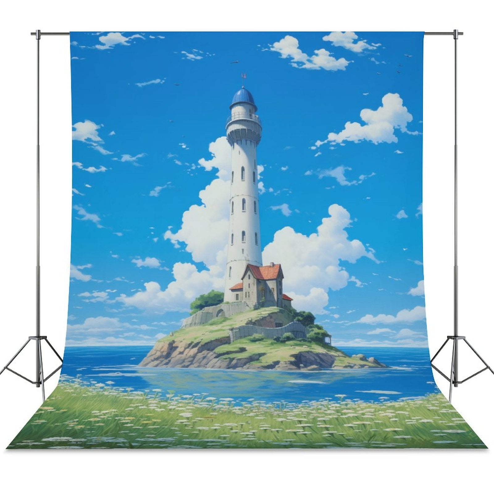 Lighthouse Sunrise Coast Scenery Pale Blue Tan Backdrops for ...