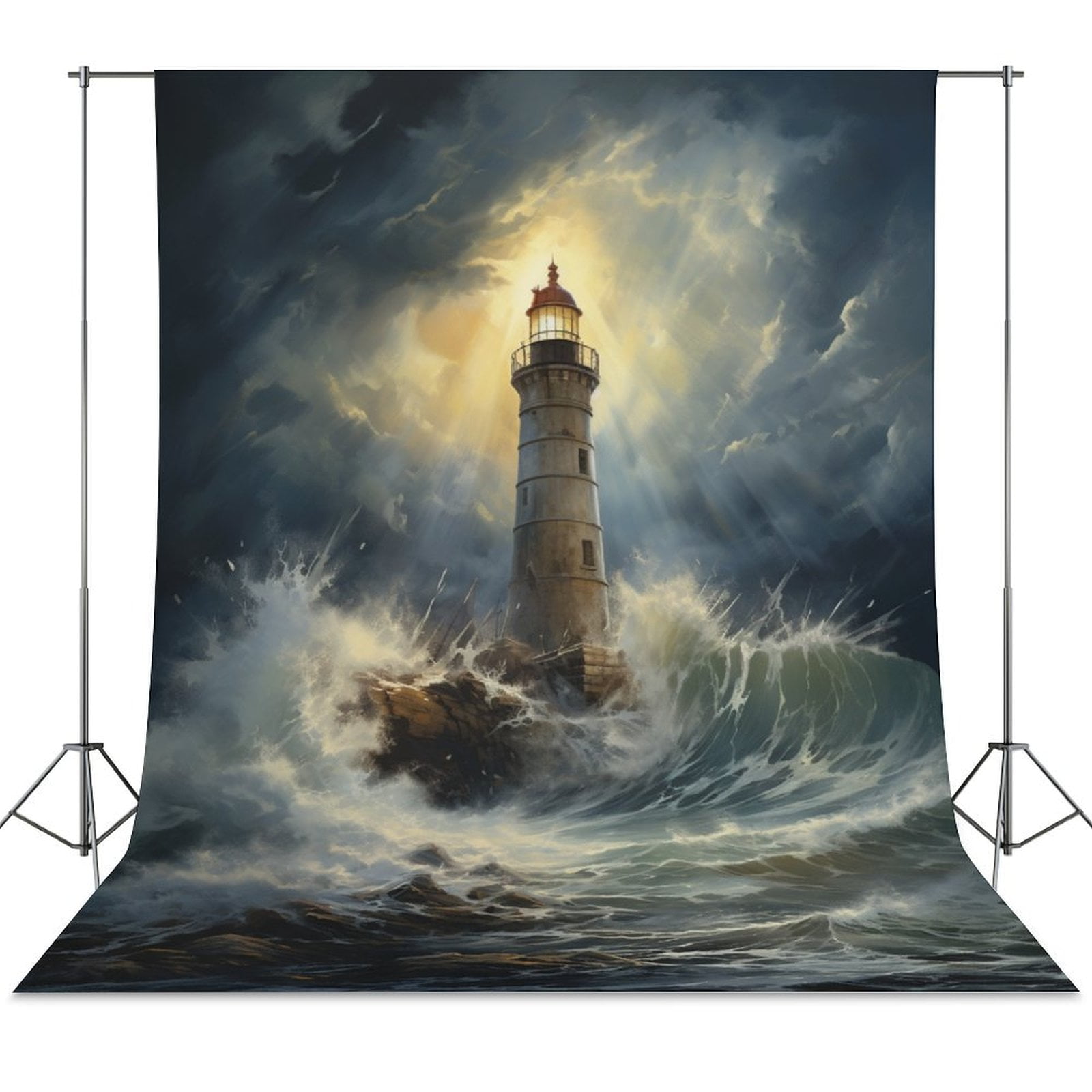Lighthouse Sunrise Coast Scenery Pale Blue Tan Backdrops for ...
