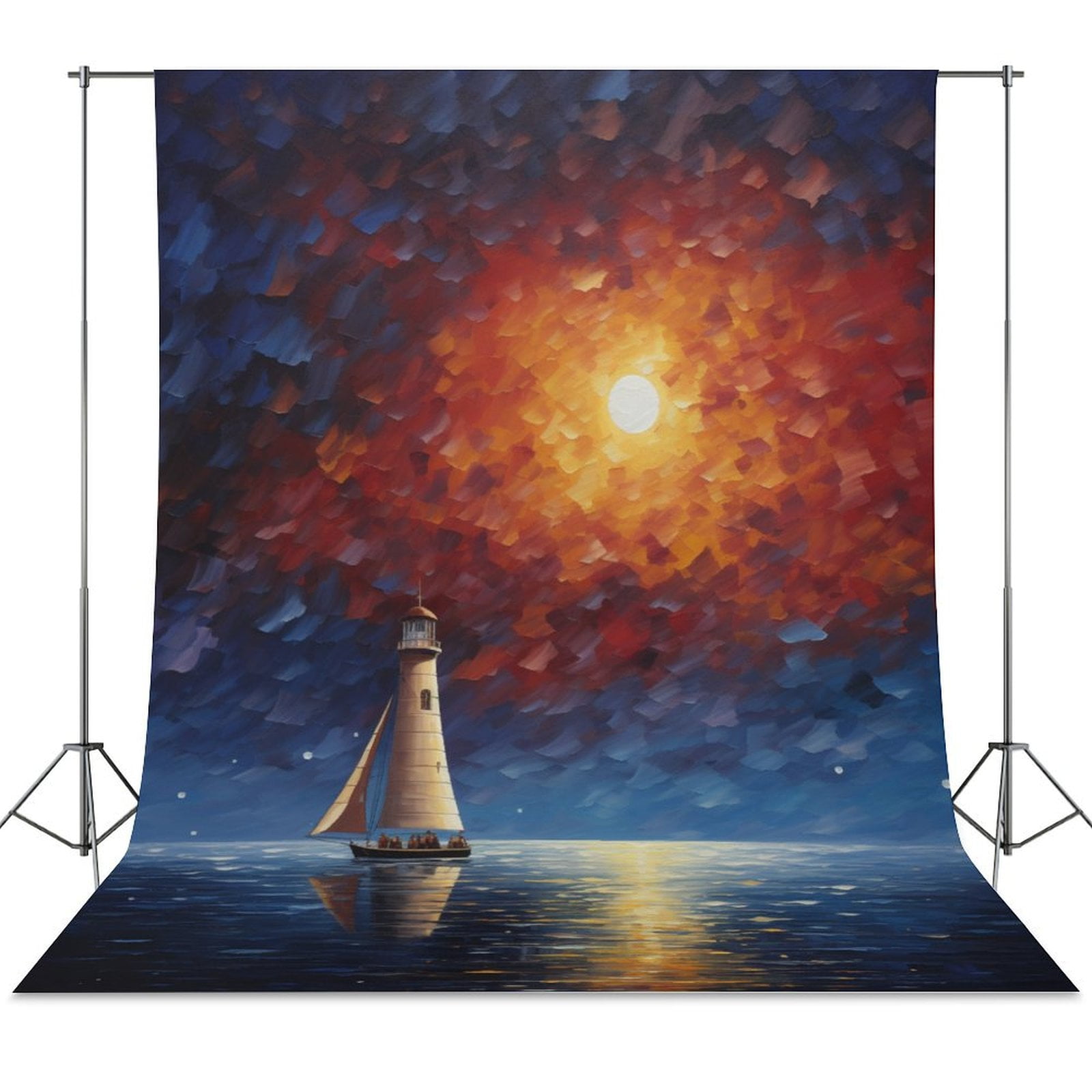 Lighthouse Sunrise Coast Scenery Pale Blue Tan Backdrops for ...