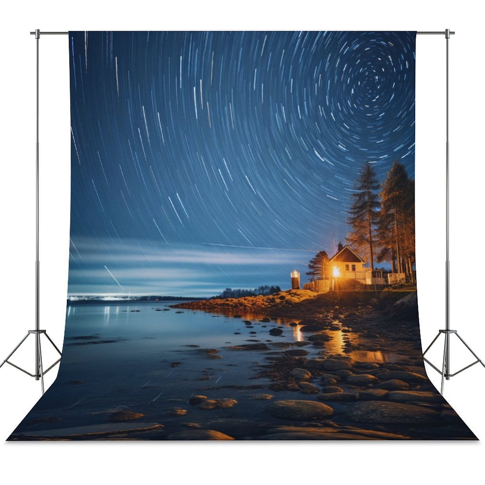 Lighthouse Sunrise Coast Scenery Pale Blue Tan Backdrops for ...