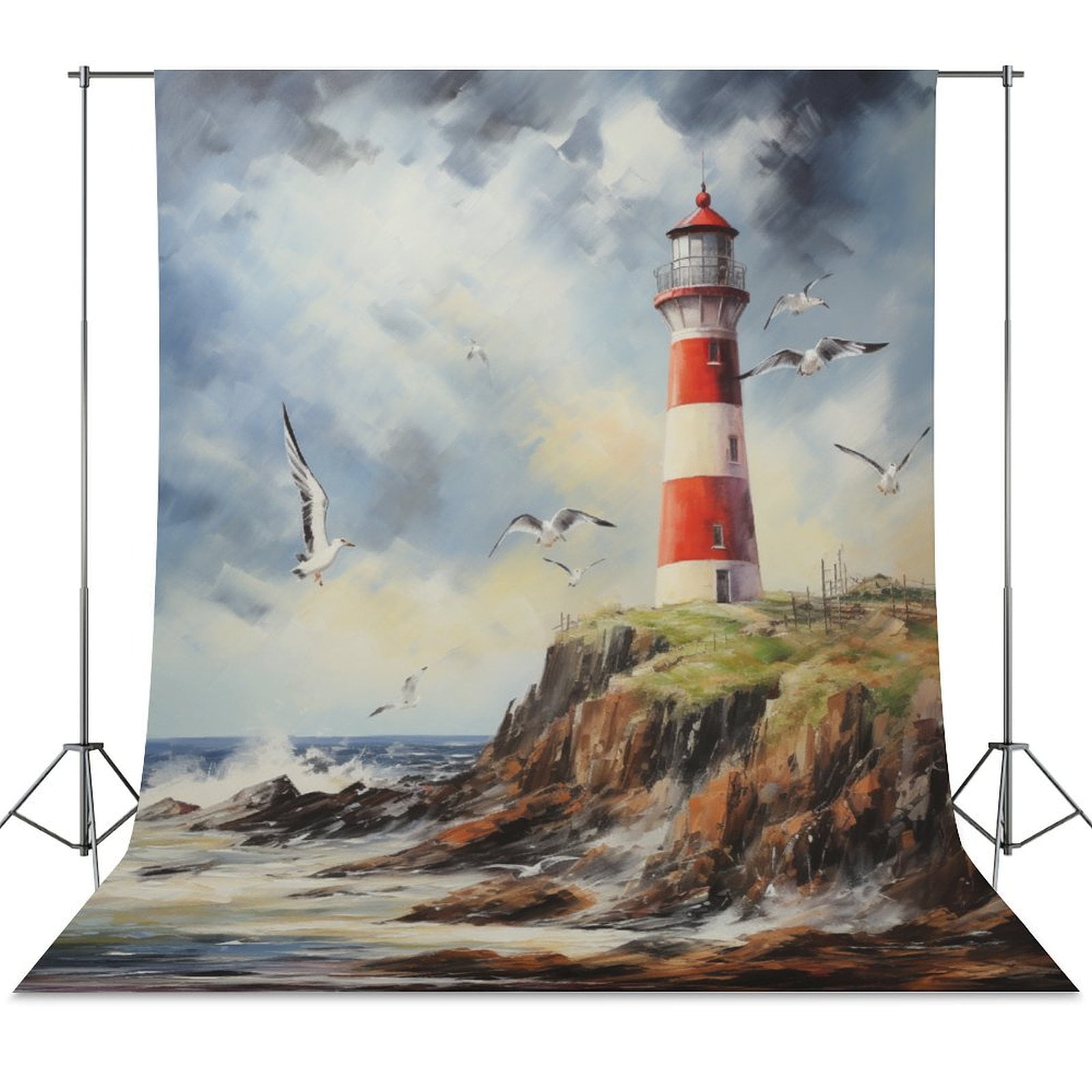 Lighthouse Sunrise Coast Scenery Pale Blue Tan Backdrops for ...