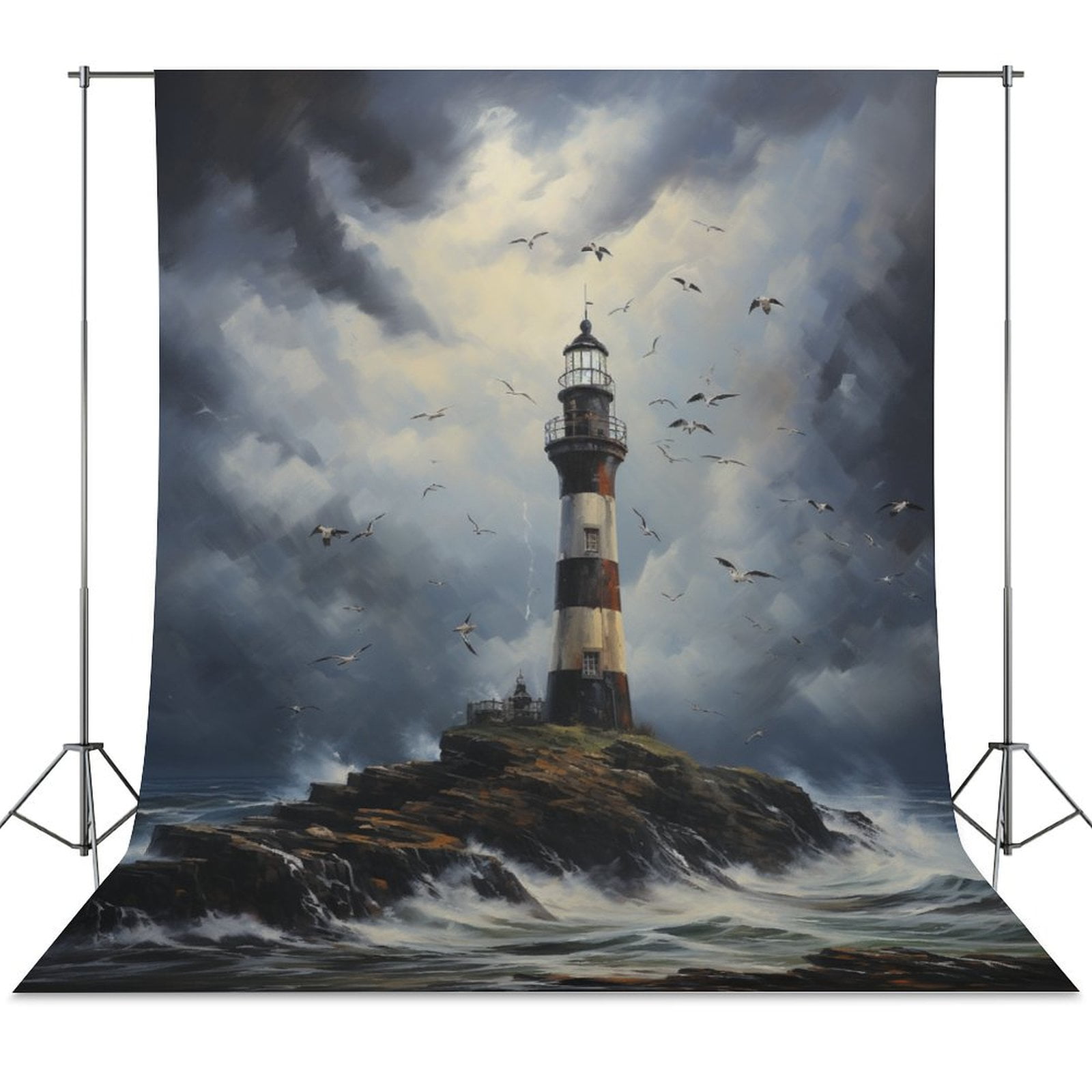 Lighthouse Sunrise Coast Scenery Pale Blue Tan Backdrops for ...