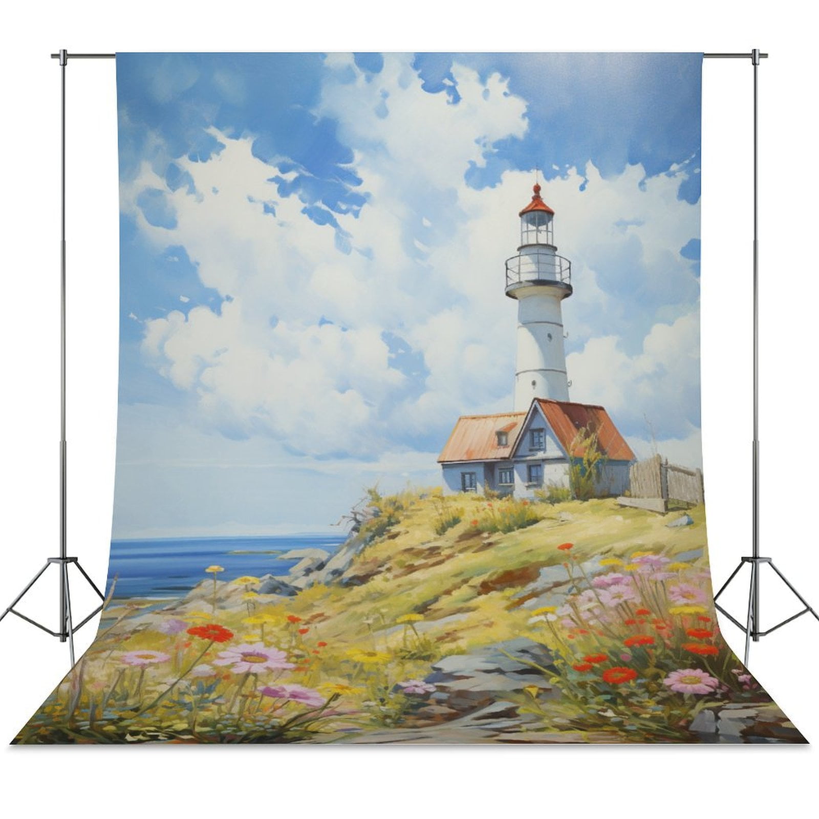 Lighthouse Sunrise Coast Scenery Pale Blue Tan Backdrops for ...
