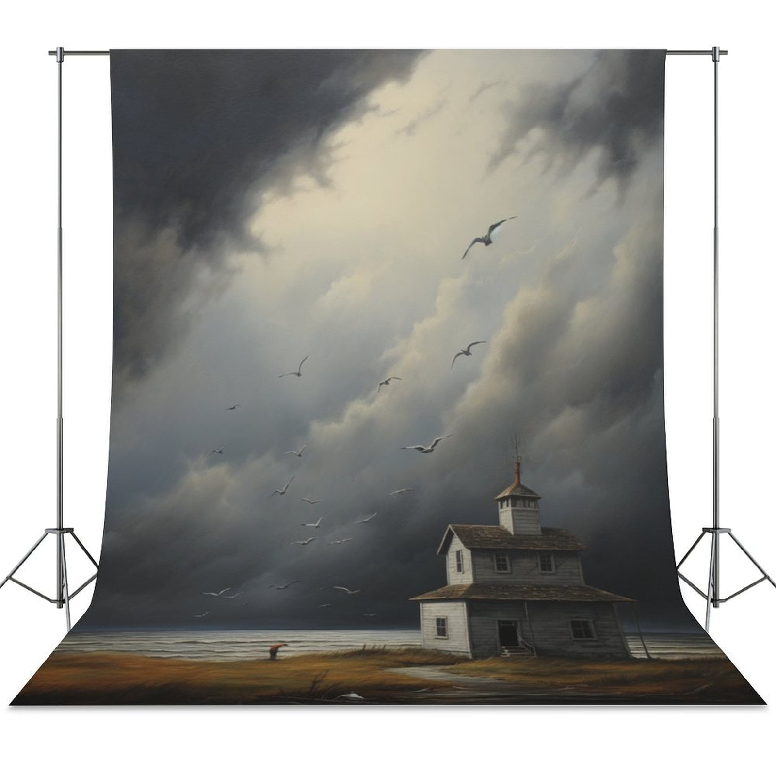 Lighthouse Sunrise Coast Scenery Pale Blue Tan Backdrops for ...