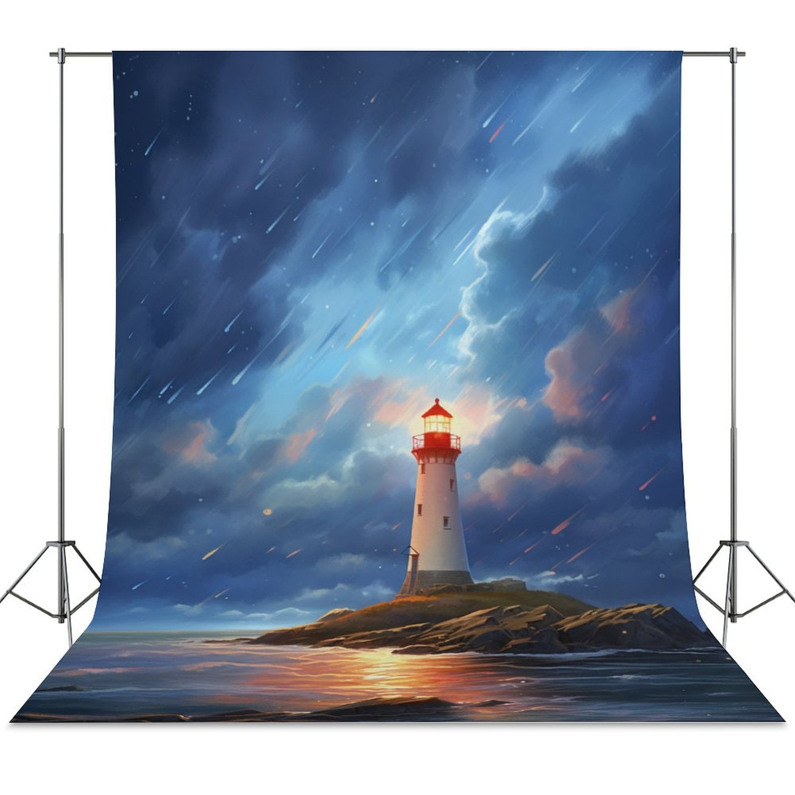 Lighthouse Sunrise Coast Scenery Pale Blue Tan Backdrops for ...