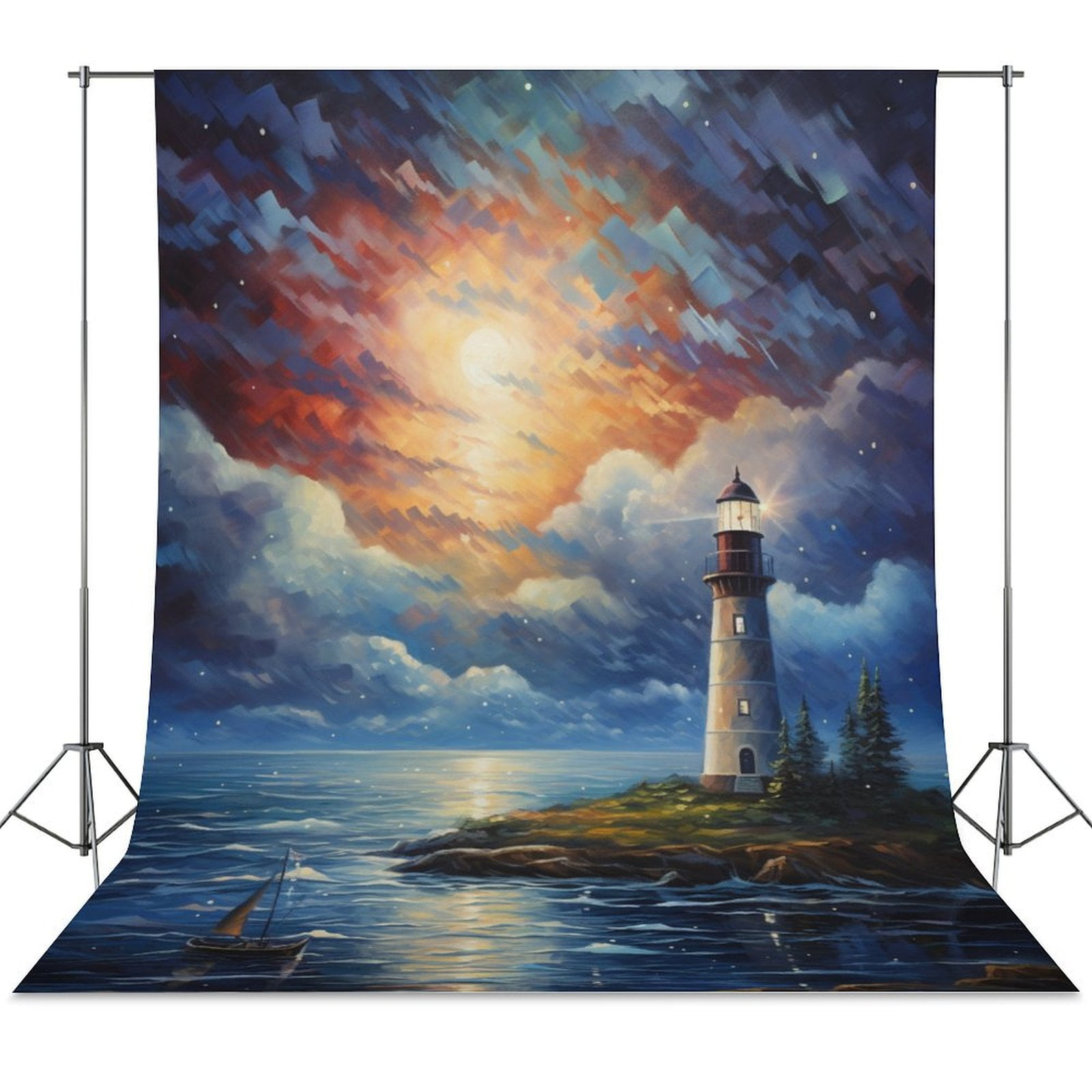 Lighthouse Sunrise Coast Scenery Pale Blue Tan Backdrops for ...