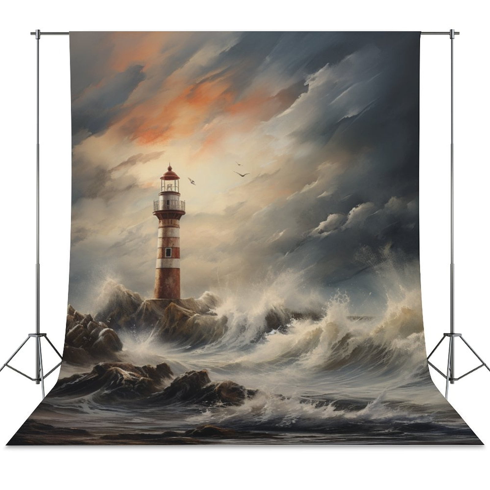 Lighthouse Sunrise Coast Scenery Pale Blue Tan Backdrops for ...