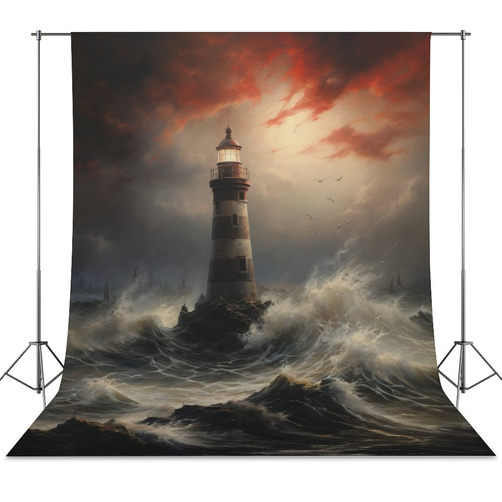 Lighthouse Sunrise Coast Scenery Pale Blue Tan Backdrops for ...