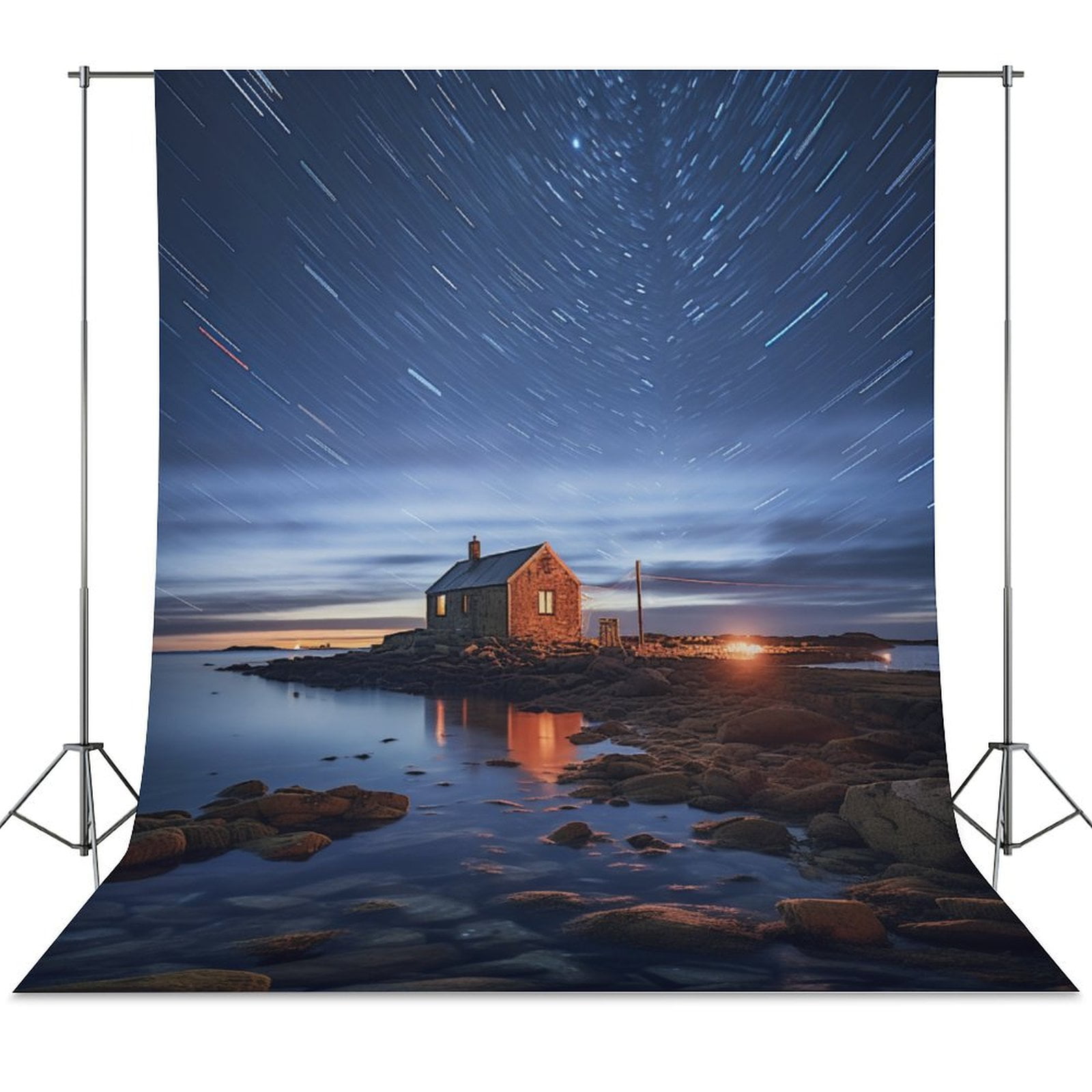 Lighthouse Sunrise Coast Scenery Pale Blue Tan Backdrops for ...