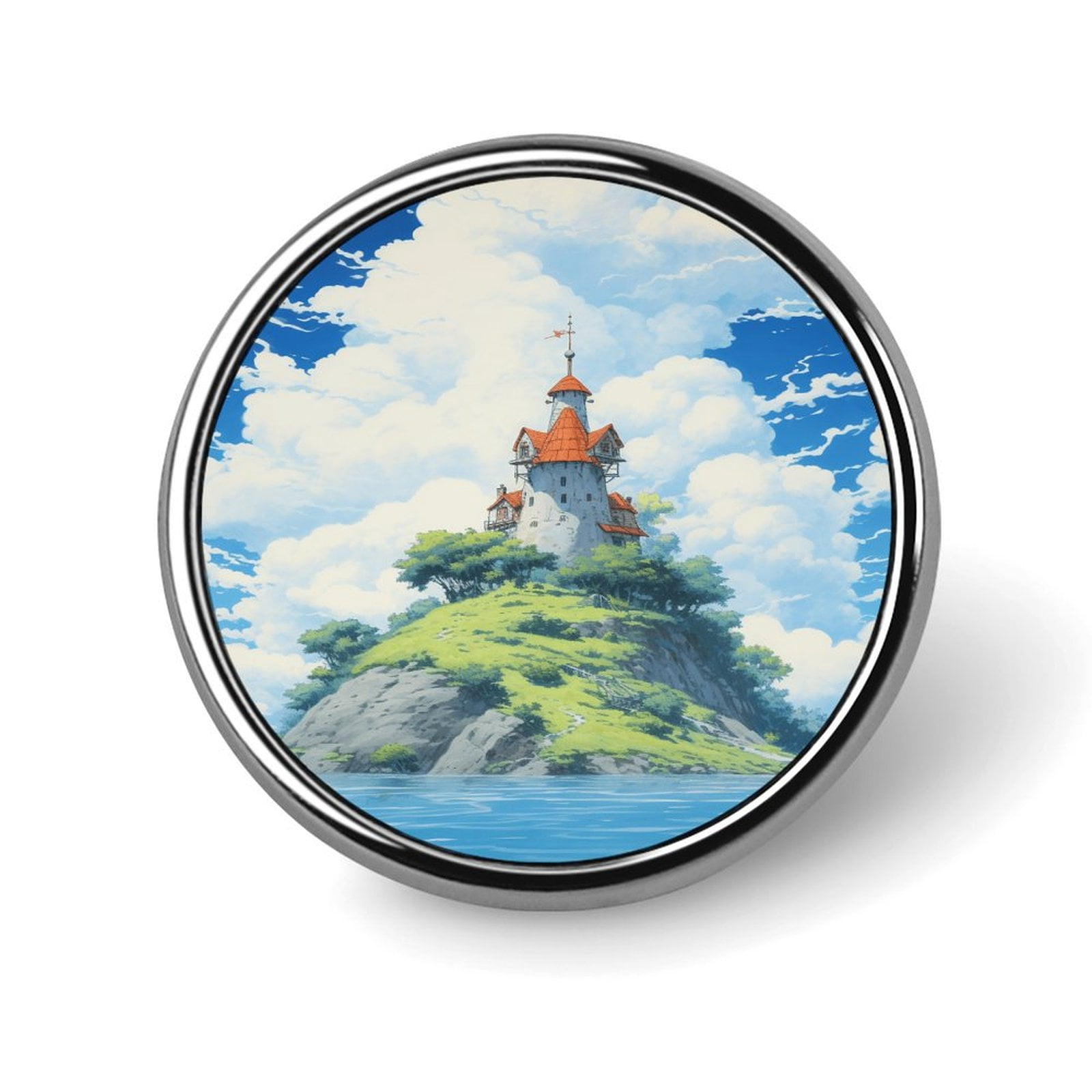 Lighthouse Sunrise Coast Scenery Pale Blue Tan Lapel Pin Round Art ...