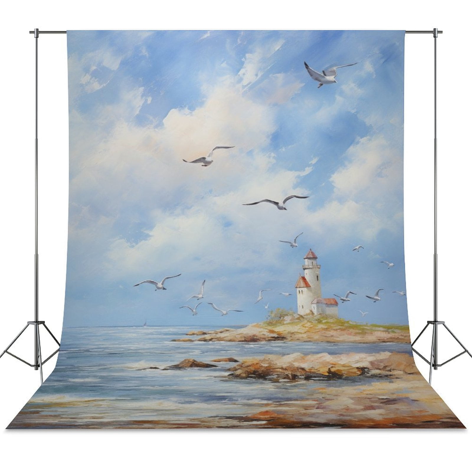 Lighthouse Sunrise Coast Scenery Pale Blue Tan Spring Backdrop ...