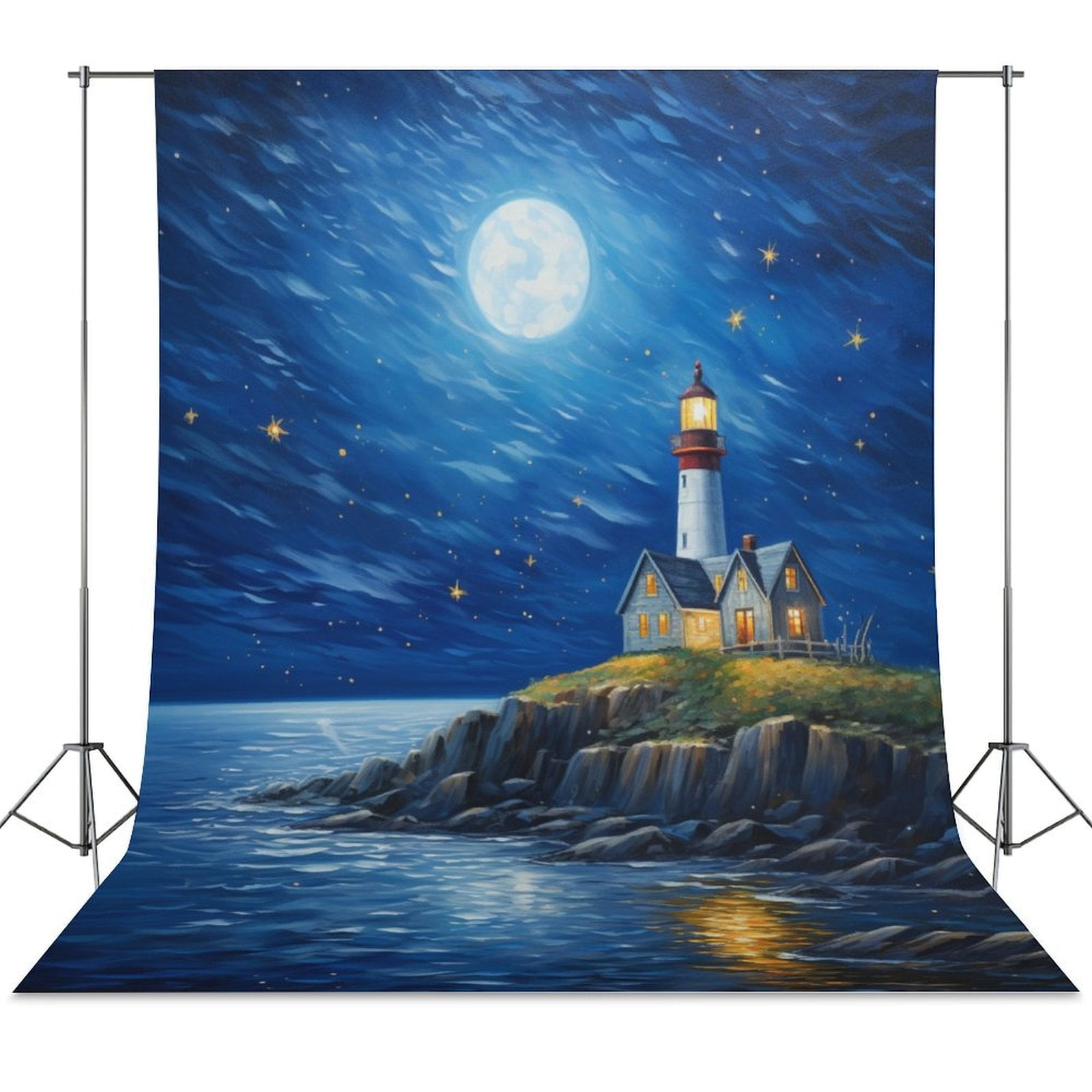 Lighthouse Sunrise Coast Scenery Pale Blue Tan Spring Backdrop ...