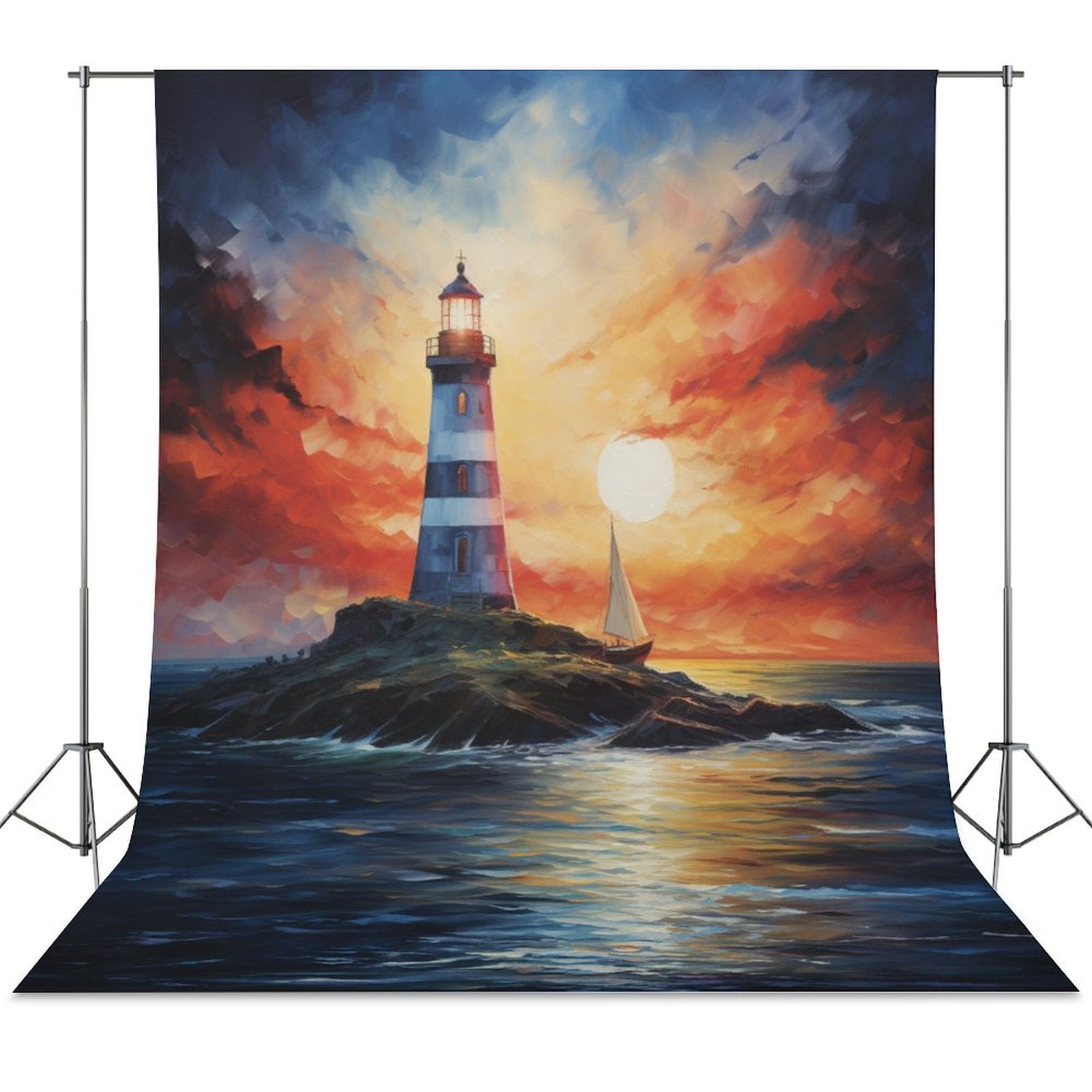 Lighthouse Sunrise Coast Scenery Pale Blue Tan Spring Backdrop ...