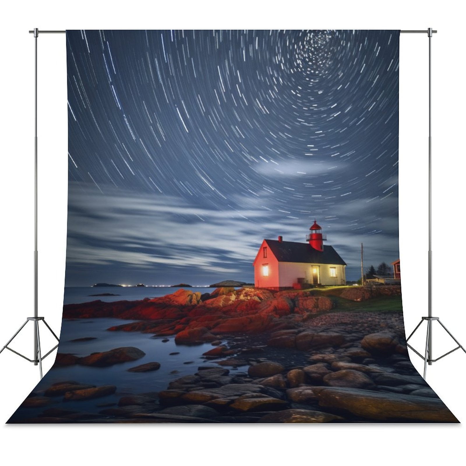 Lighthouse Sunrise Coast Scenery Pale Blue Tan Spring Backdrop ...