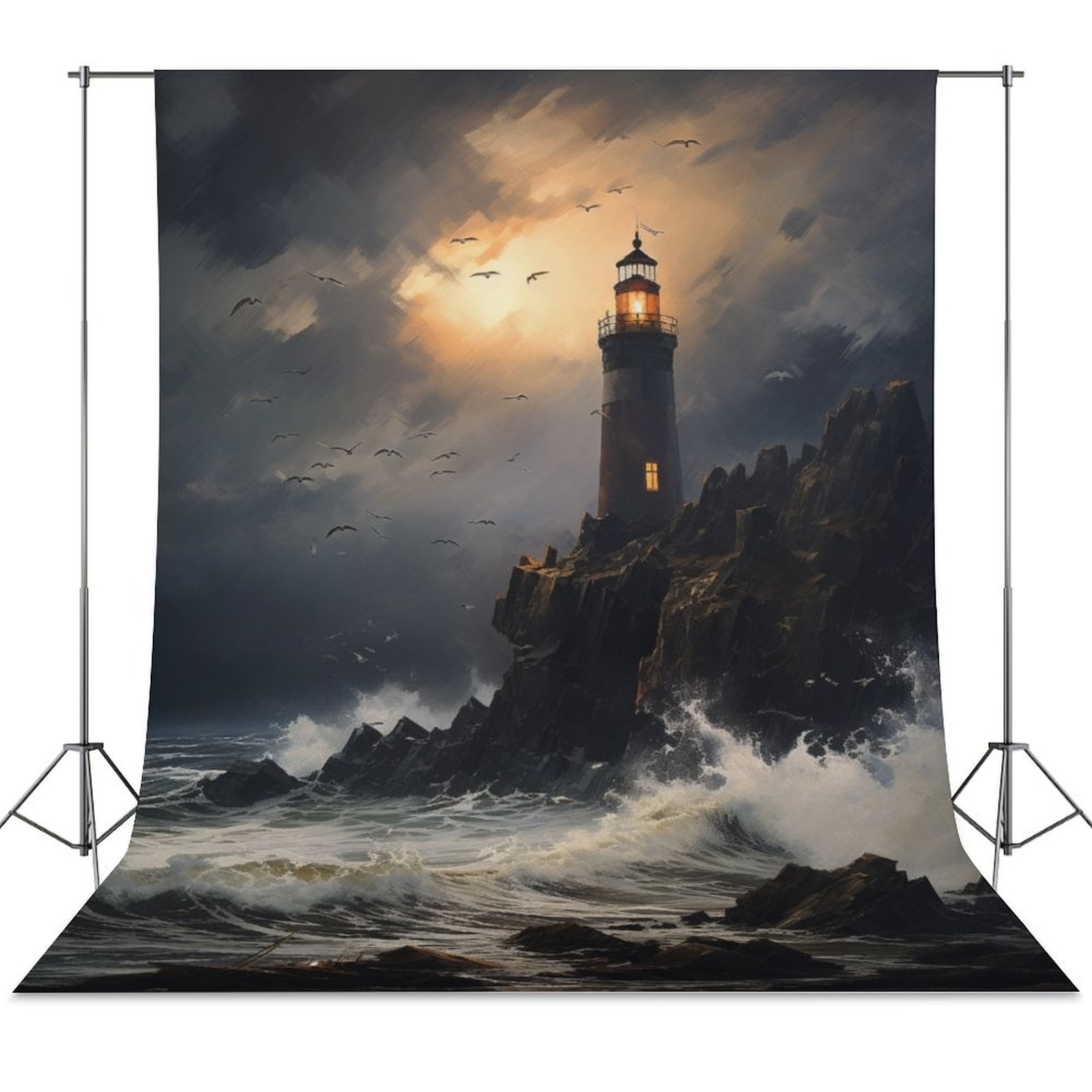 Lighthouse Sunrise Coast Scenery Pale Blue Tan Spring Backdrop ...