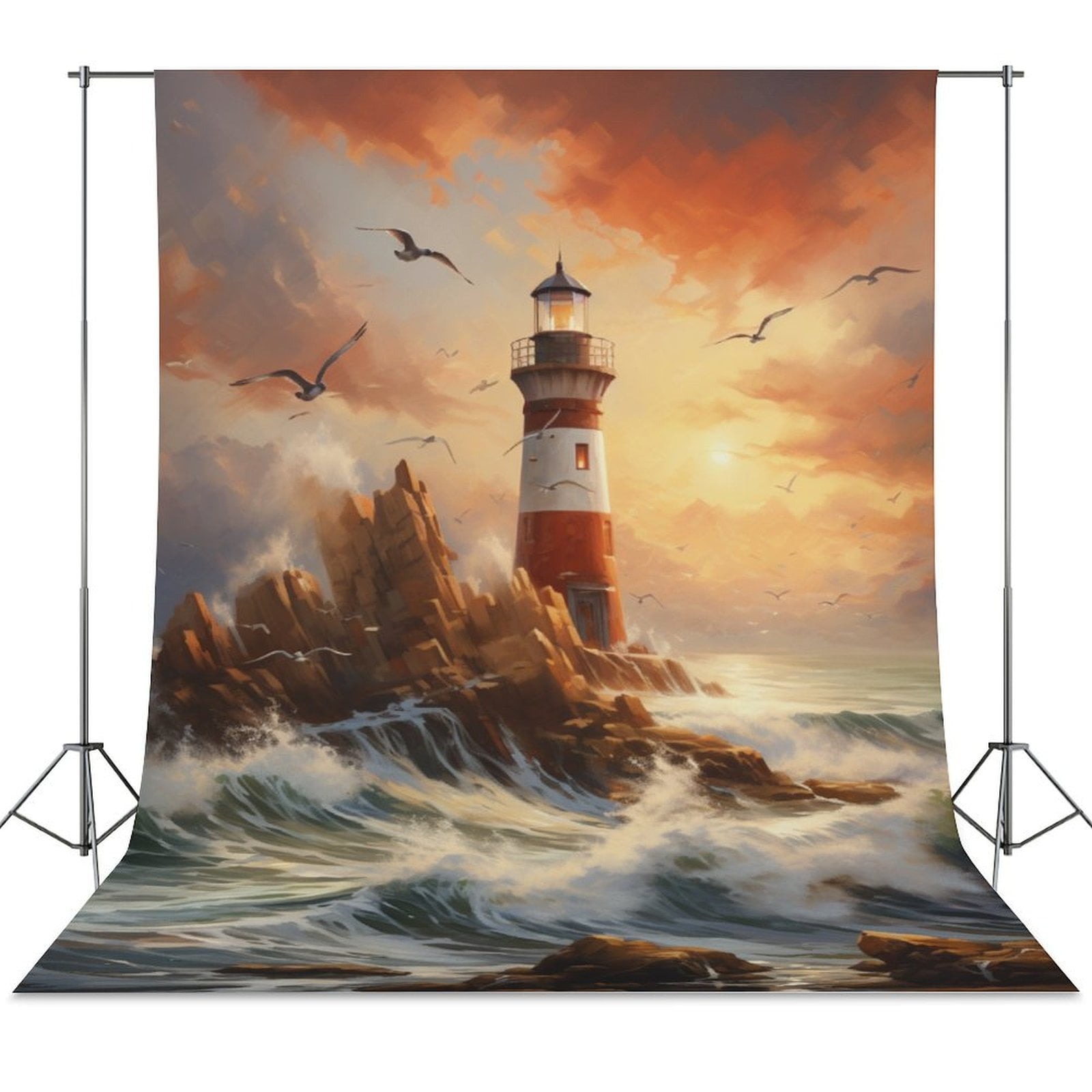 Lighthouse Sunrise Coast Scenery Pale Blue Tan Spring Backdrop ...