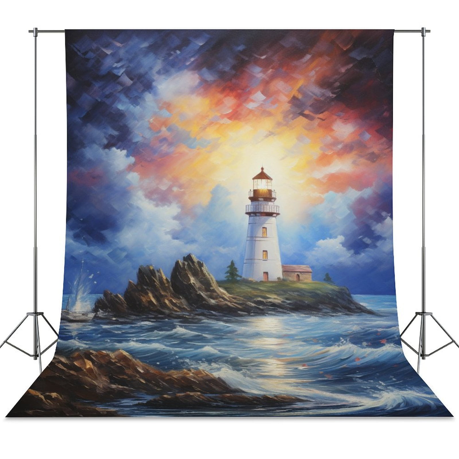 Lighthouse Sunrise Coast Scenery Pale Blue Tan Spring Wall Backdrop ...