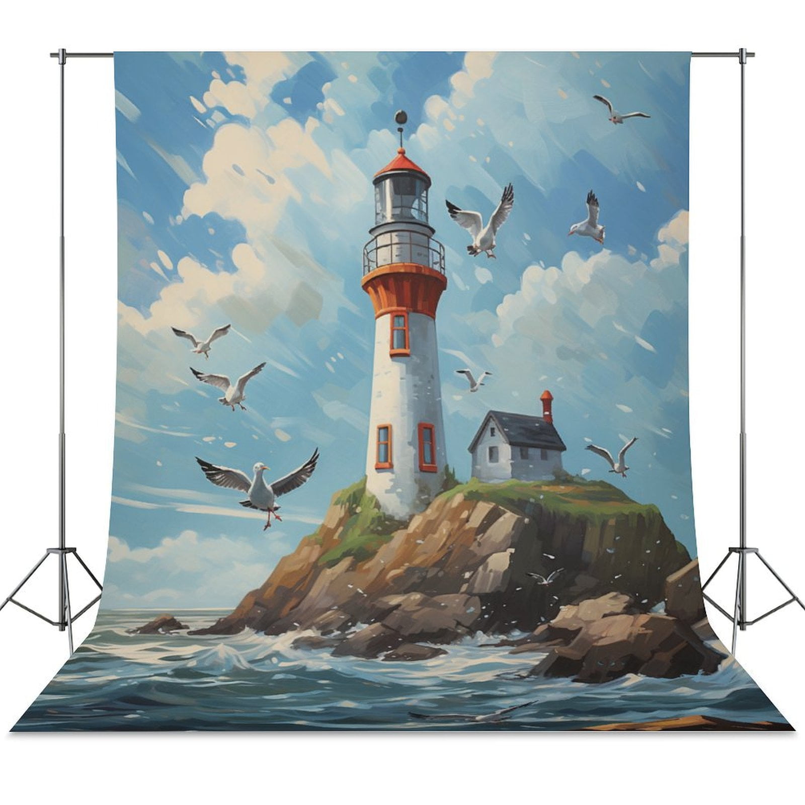 Lighthouse Sunrise Coast Scenery Pale Blue Tan Spring Wall Backdrop ...