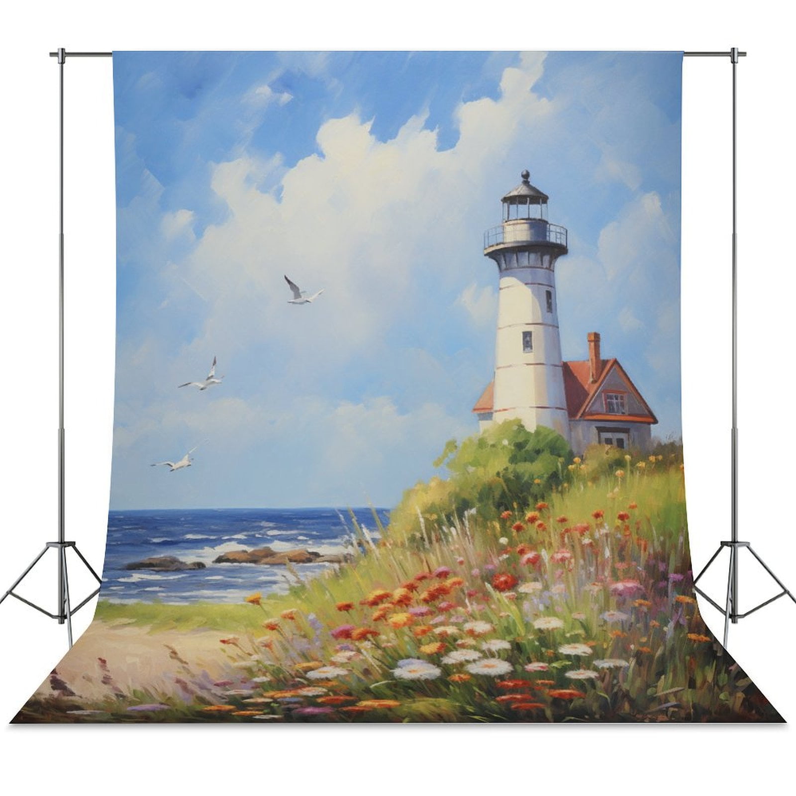 Lighthouse Sunrise Coast Scenery Pale Blue Tan Spring Wall Backdrop ...