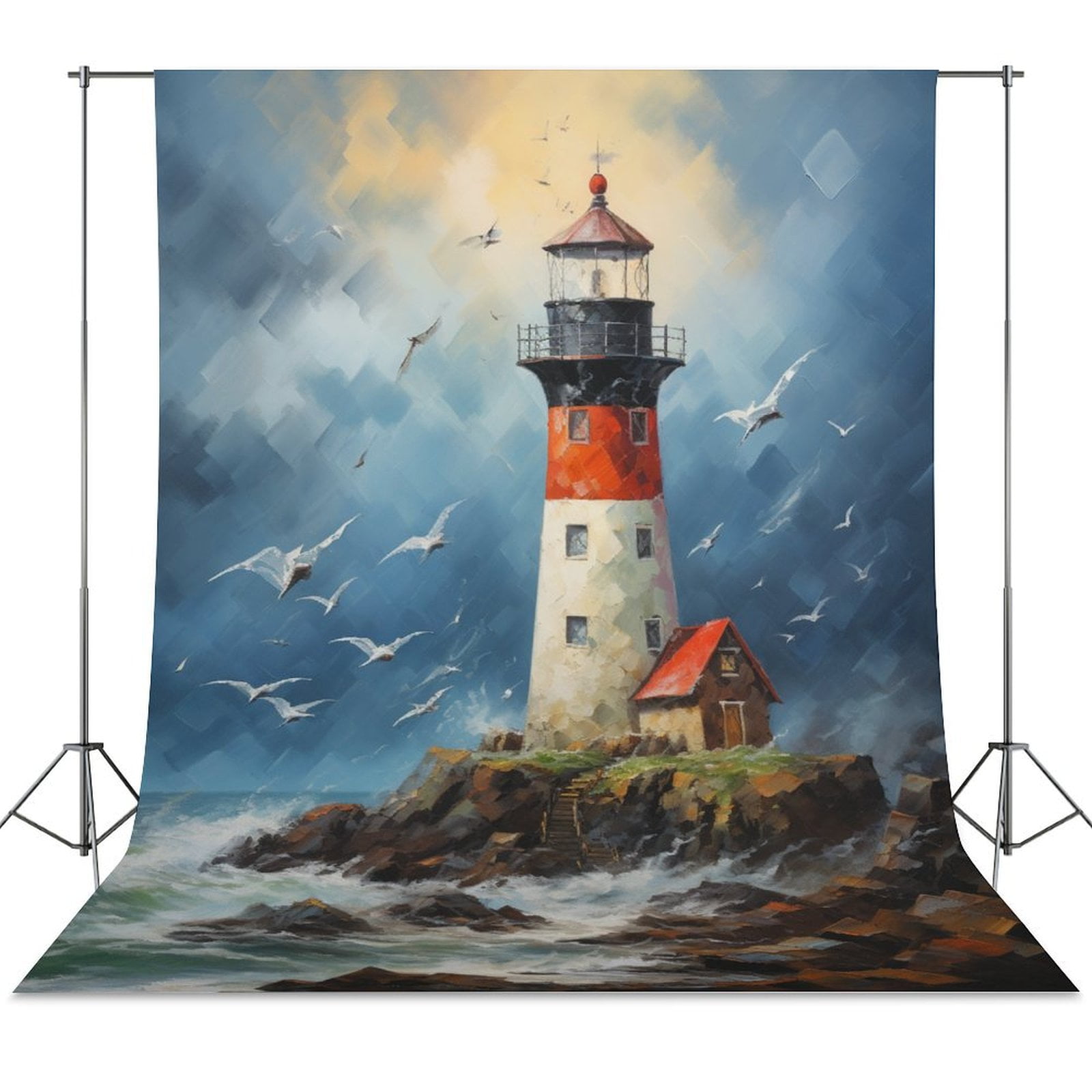 Lighthouse Sunrise Coast Scenery Pale Blue Tan Spring Wall Backdrop ...